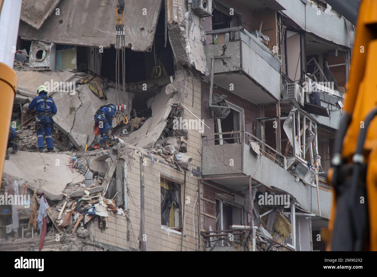 A house blown up by a Russian rocket in the city of Dnipro on Pobeda ...