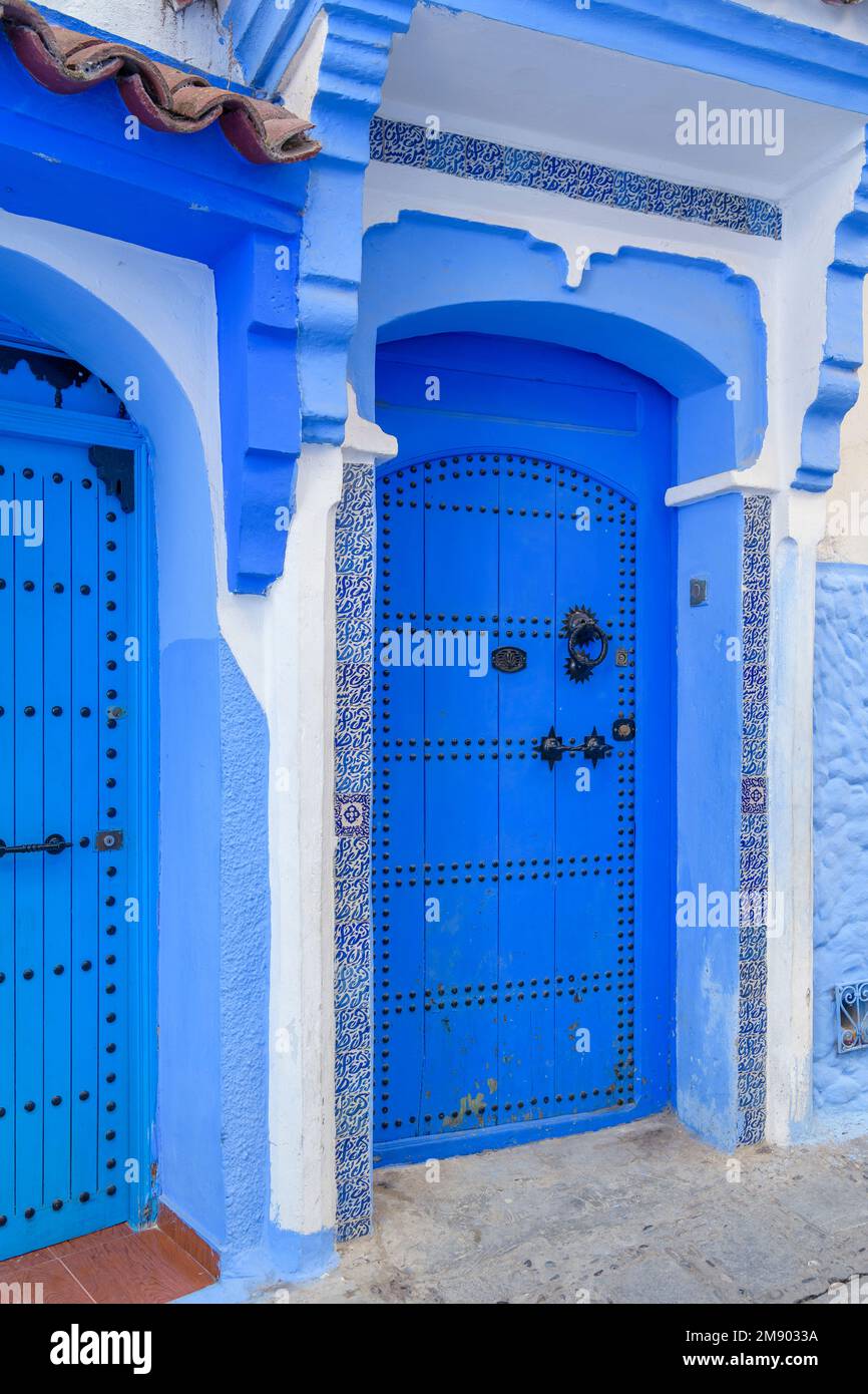 Doorways in the beautiful city of Chefchaouen in Morocco. Also known as ...