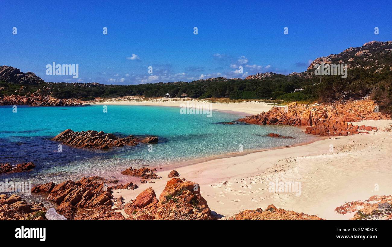 View of the Pink Beach, the most famous beach of Budelli Island, part ...