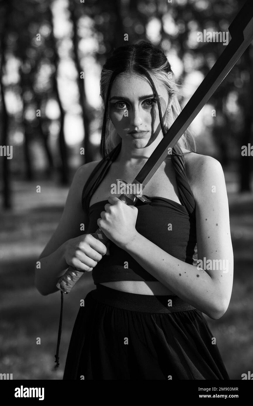 Girl with trees in background Black and White Stock Photos & Images - Alamy