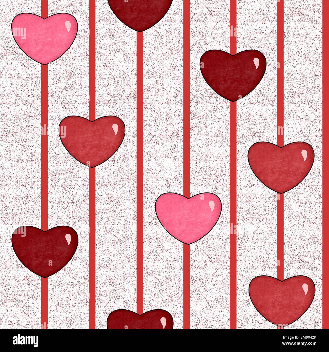 Seamless pattern with hearts and stripes. Hand drawn textured shiny ...