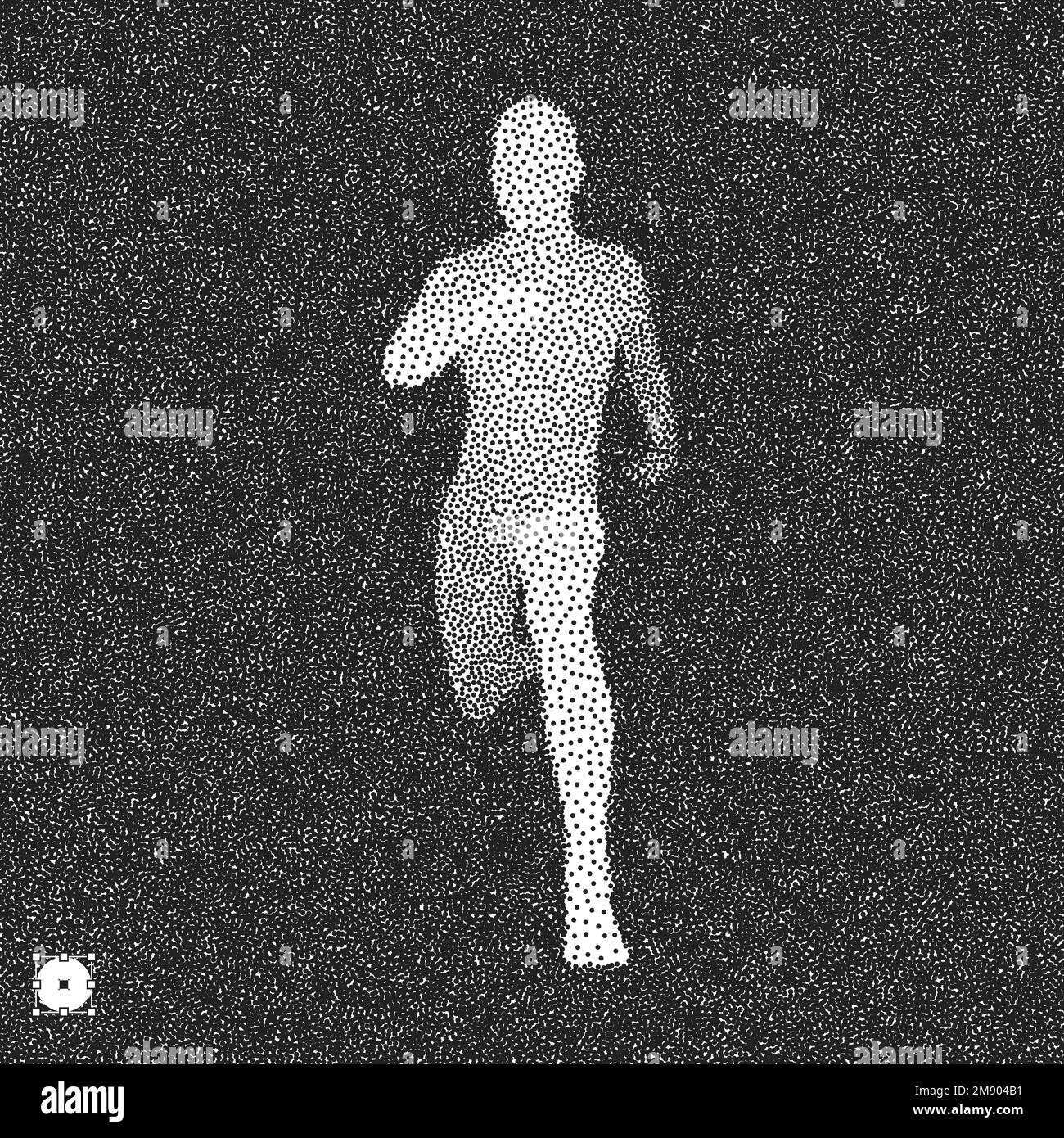 Running man. 3D model of man. Black and white grainy design. Stippling ...