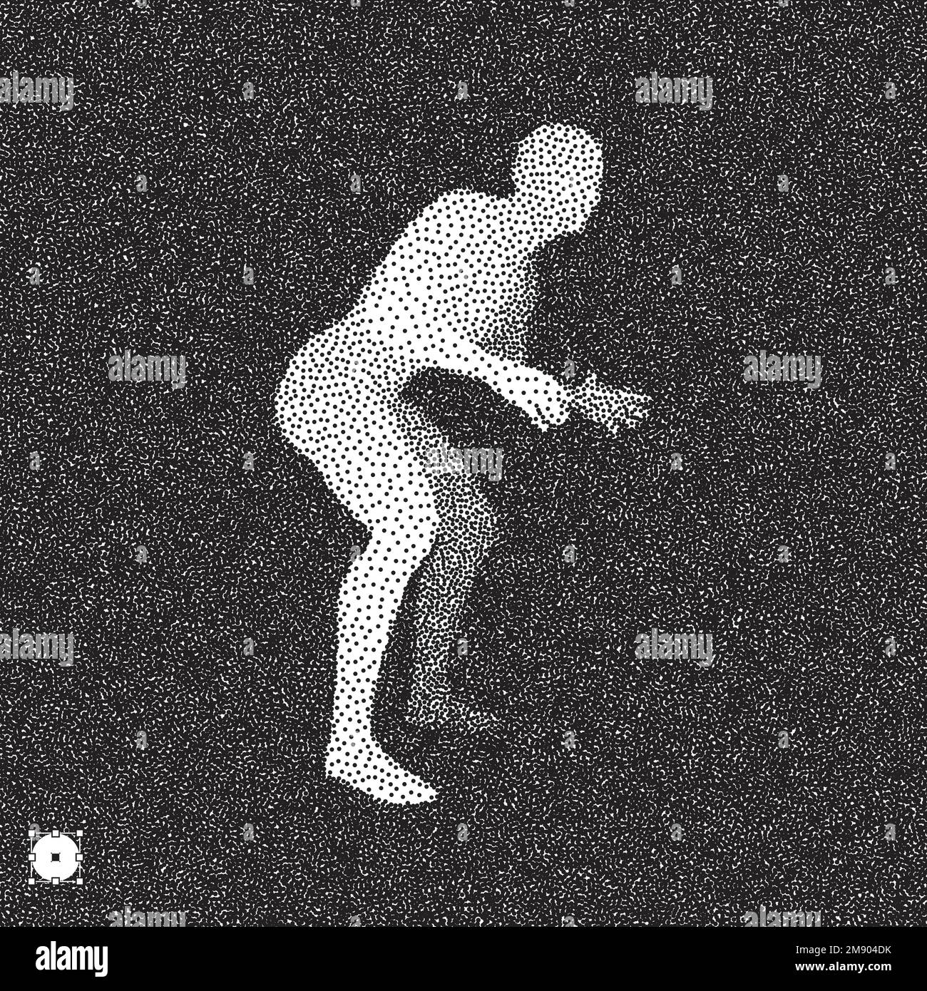 Fighter. Sports concept. 3D model of man. Black and white grainy design ...