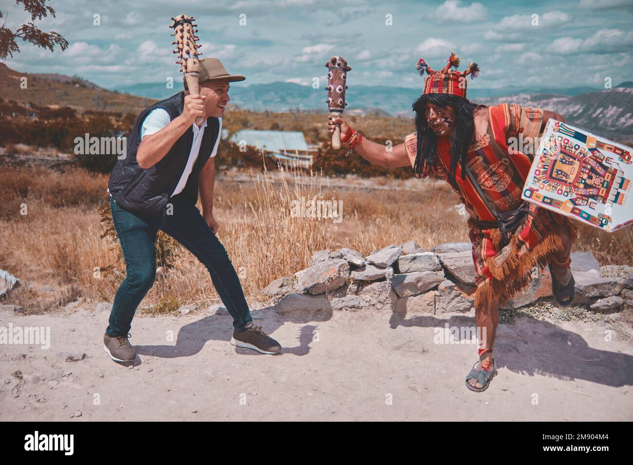 Representation of Inca warrior dressed and with battle, preHispanic ...