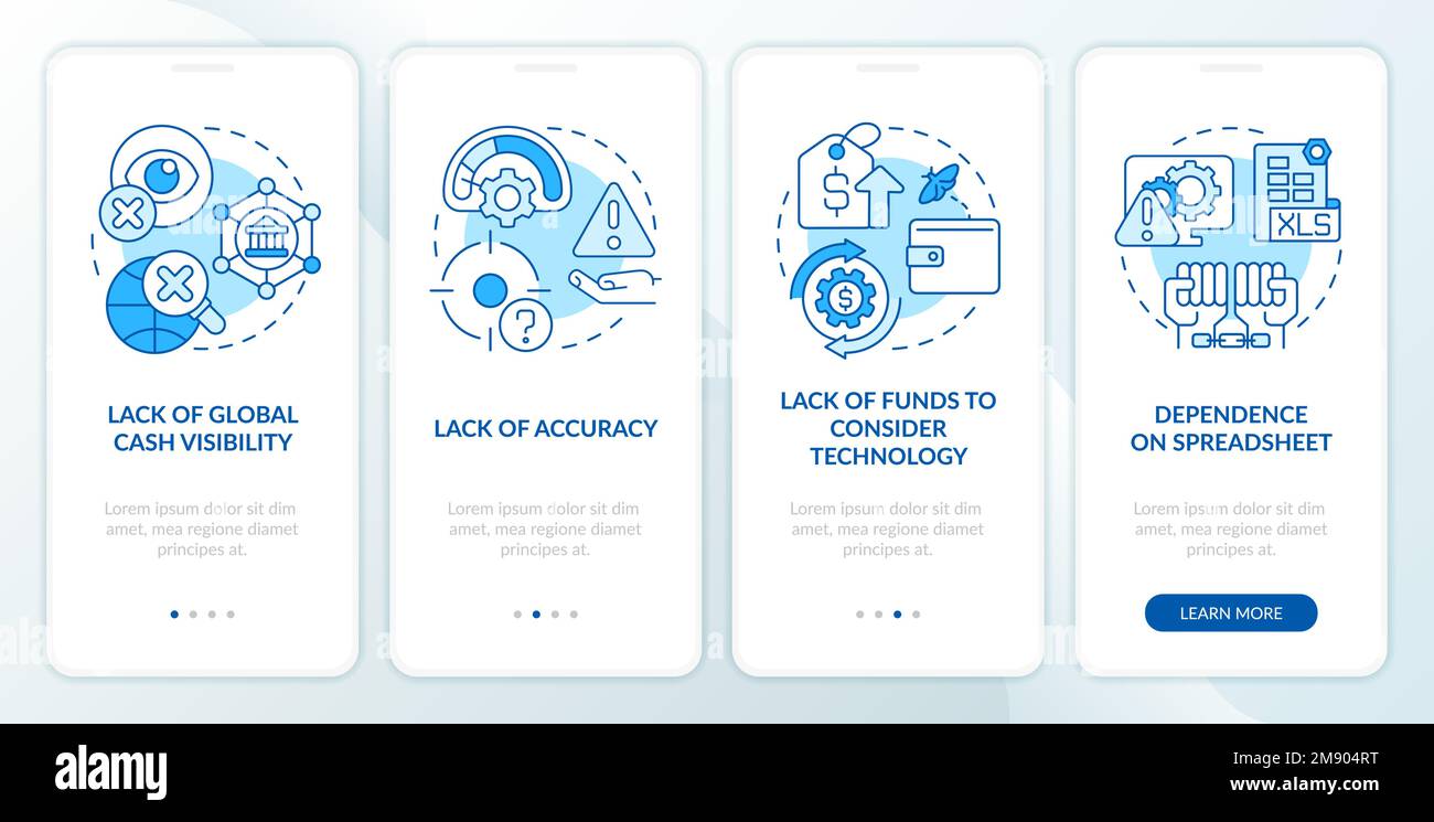 Corporate treasurer challenges blue onboarding mobile app screen Stock ... Corporate treasurer challenges blue onboarding mobile app screen Stock ...