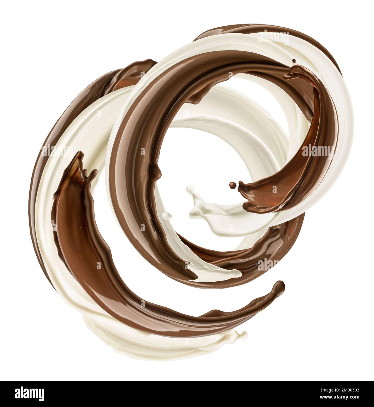 Milk chocolate splash, chocolate with milk cream isolated on white ...