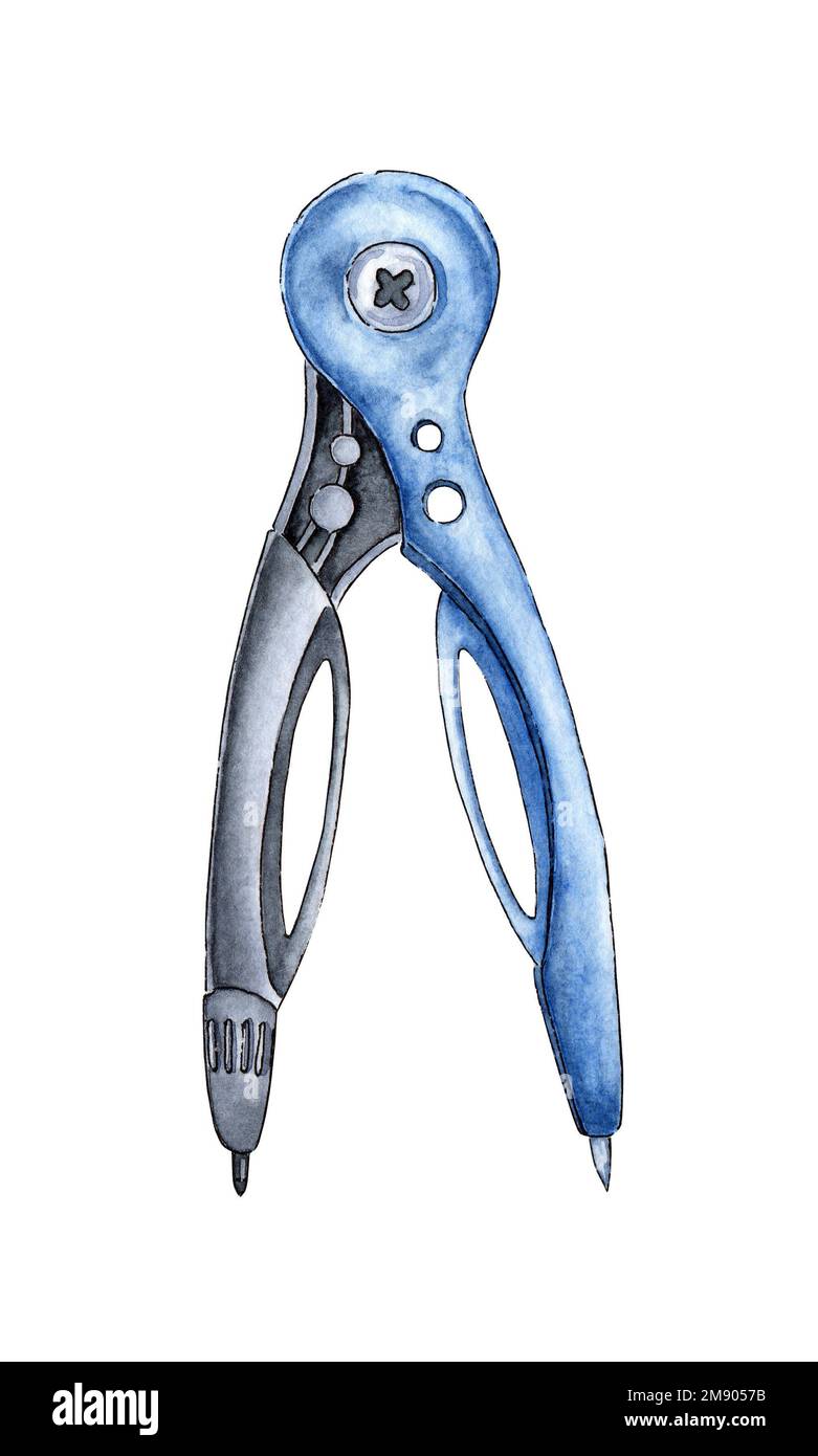 Watercolor illustration of a blue stationery compass. "Back to school ...