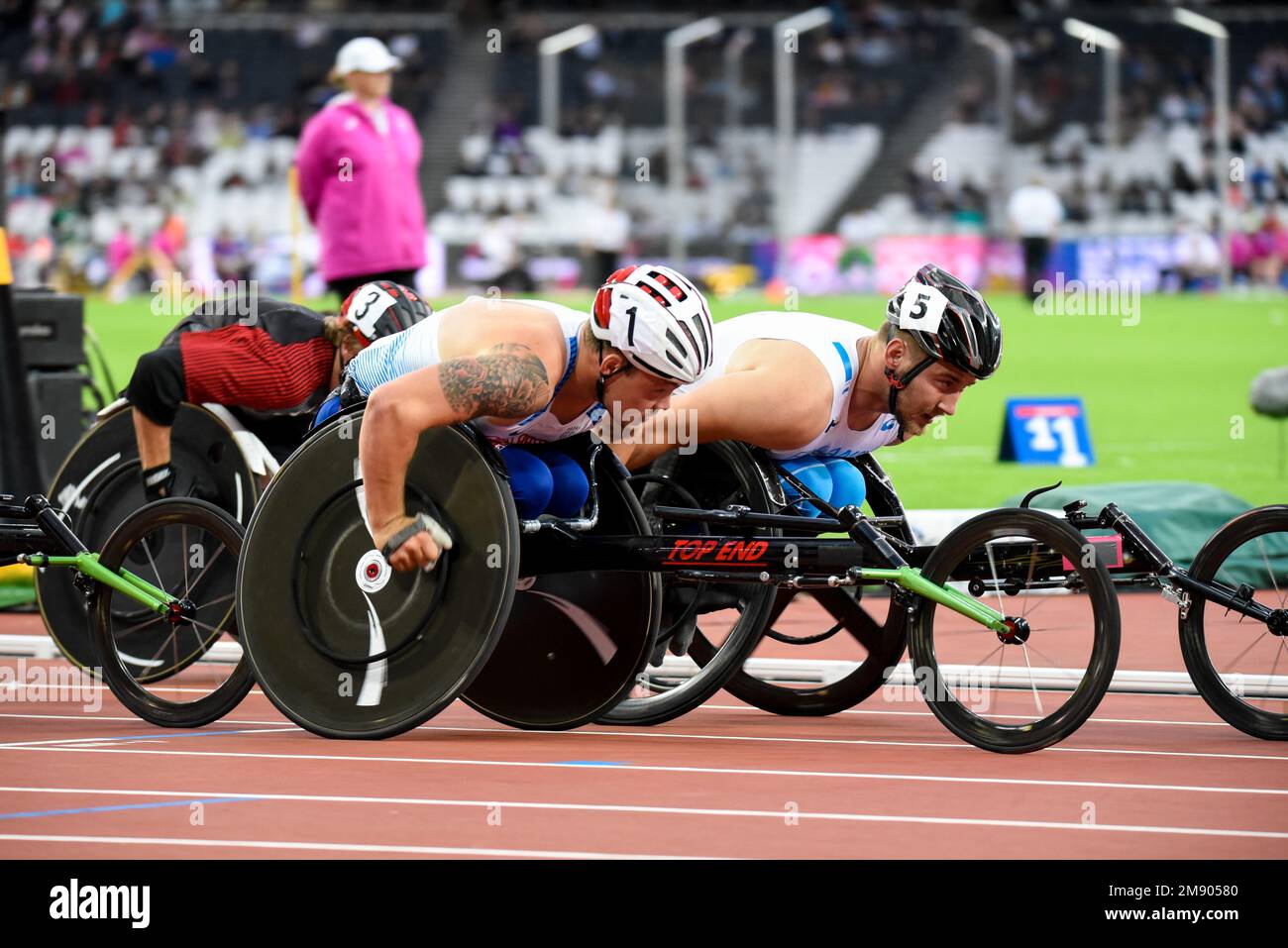 Ben Rowlings & Henry Manni competing in the 800m T34 in the 2017 World ...