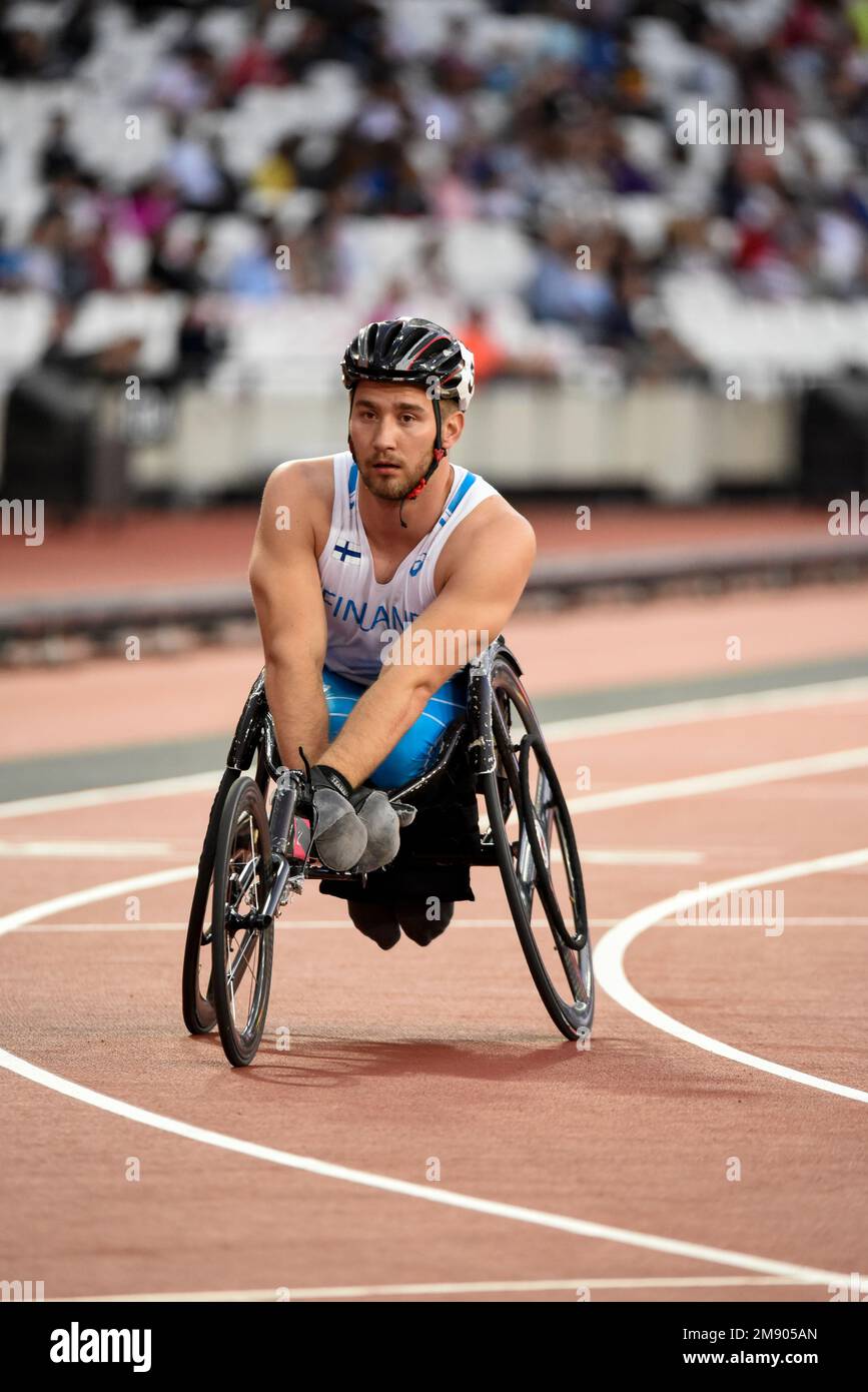 Henry Manni after competing in the 800m T34 wheelchair race in the 2017 World Para Athletics ...