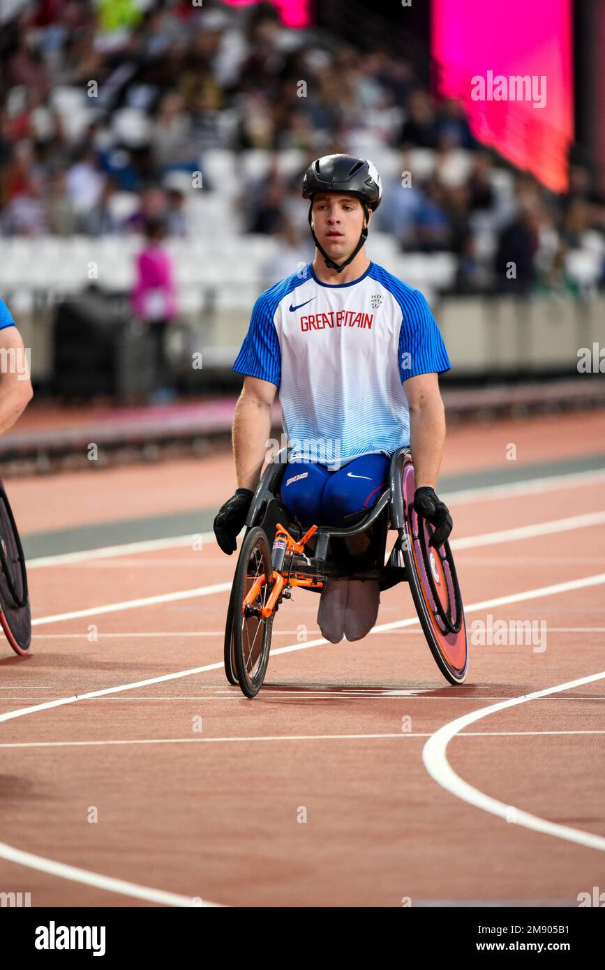 Isaac Towers after competing in the 800m T34 wheelchair race in the 2017 World Para Athletics ...