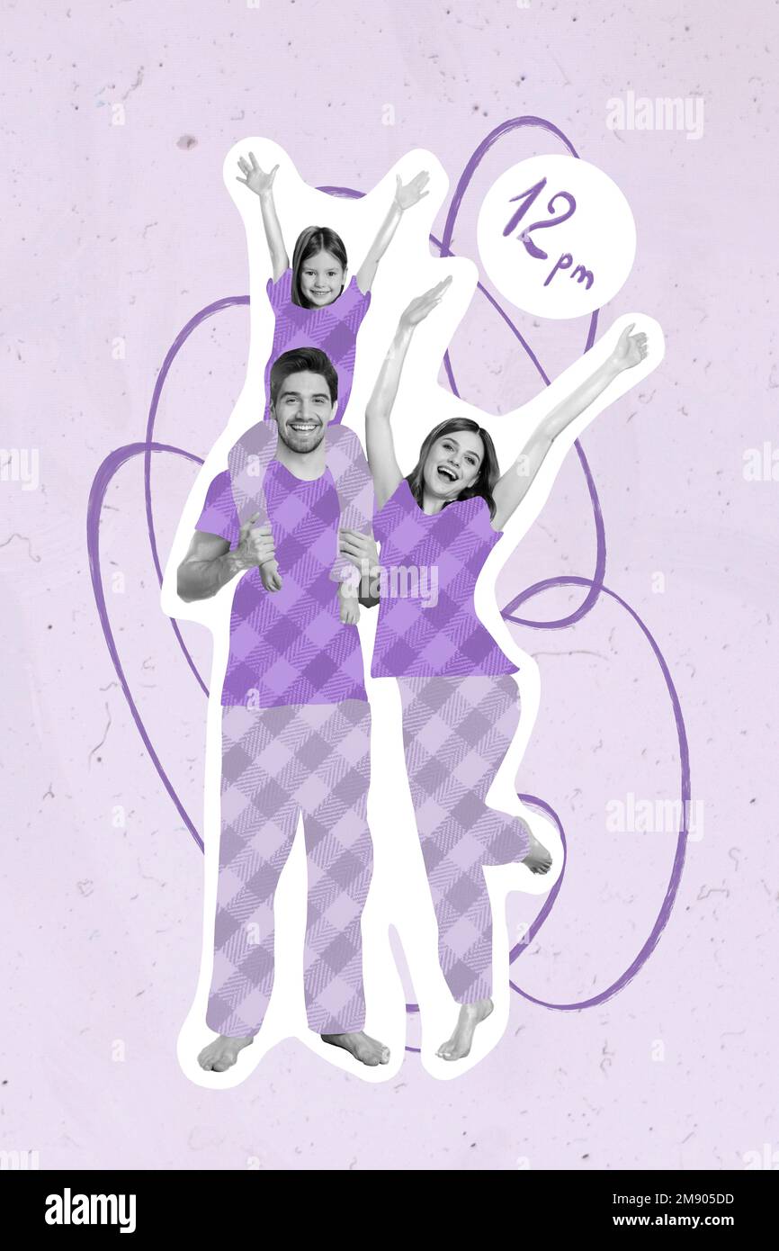 Collage artwork graphics picture of happy smiling family enjoying ...