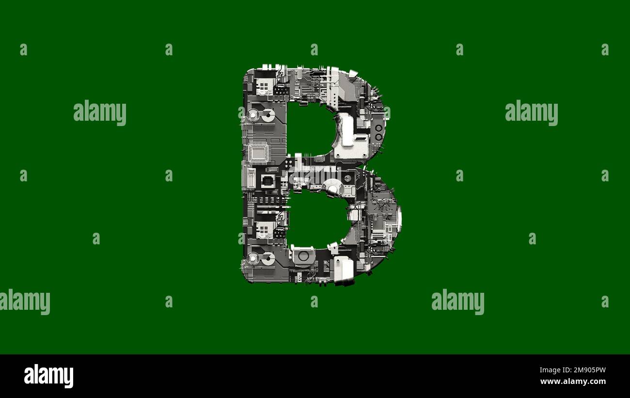 letter B - cyber scrap metal alphabet on green screen, isolated ...
