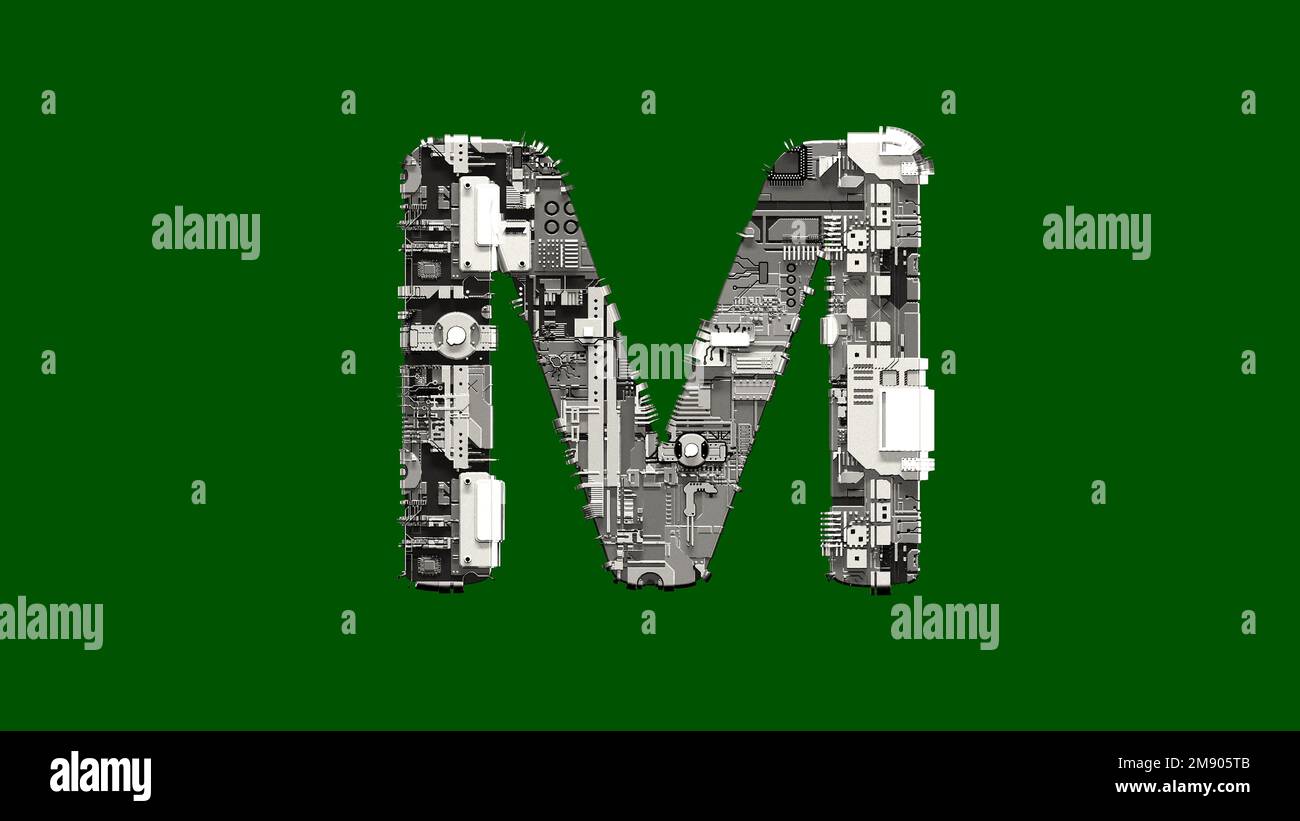 letter M - cyber metal scrap font on chroma key screen, isolated ...