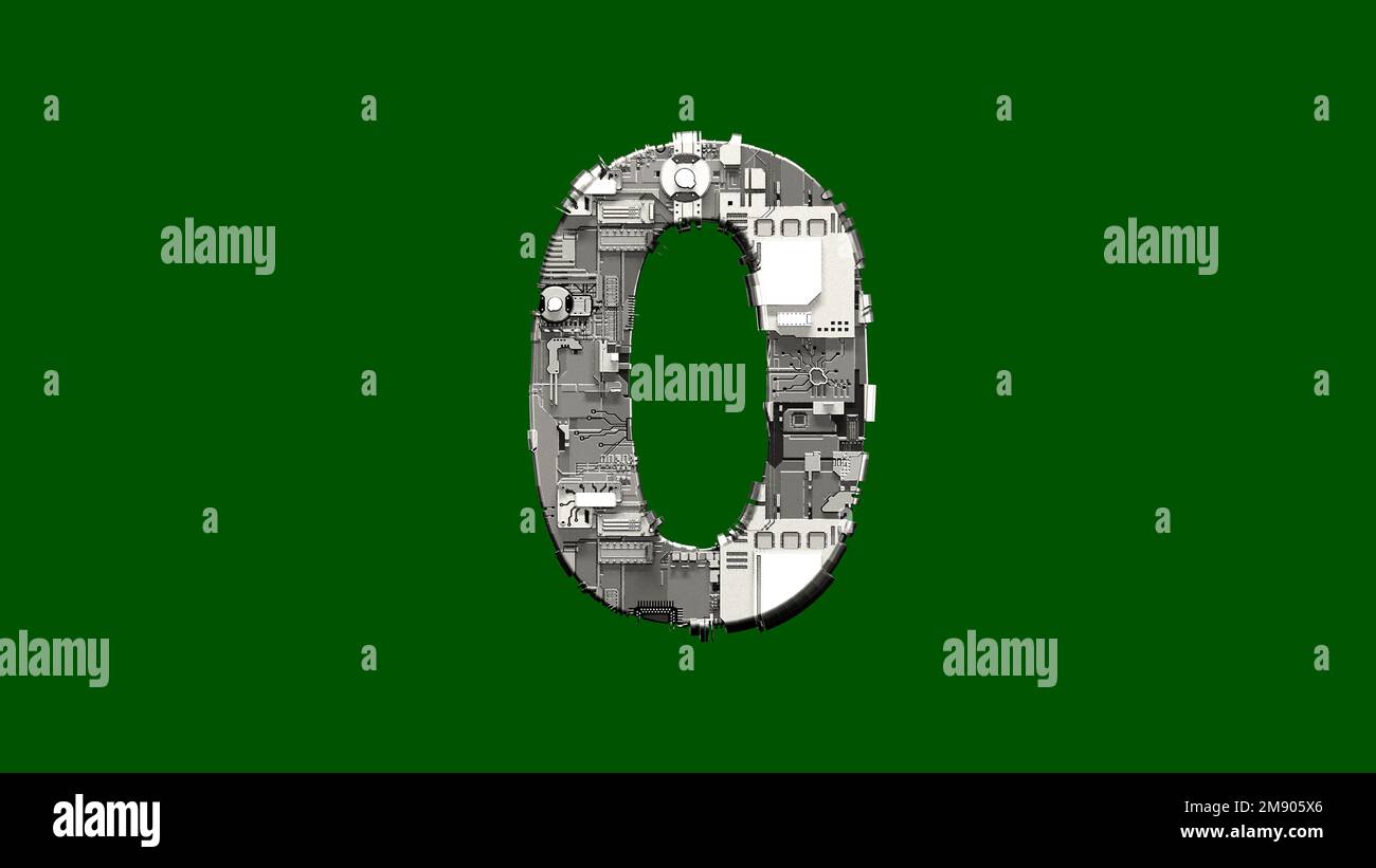 number 0 - cyber scrap metal font on green screen, isolated - object 3D ...