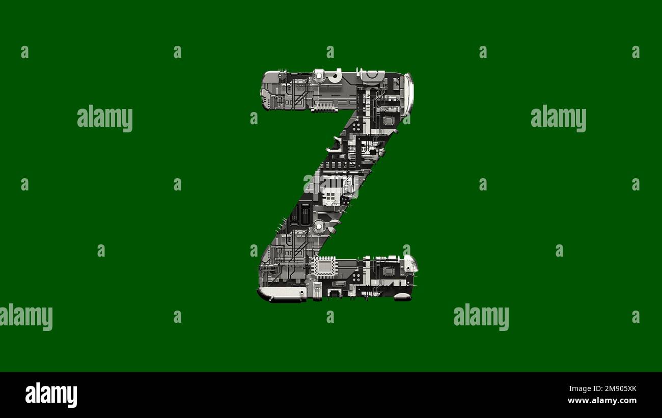 letter Z - cyber metal scrap alphabet on green screen, isolated ...