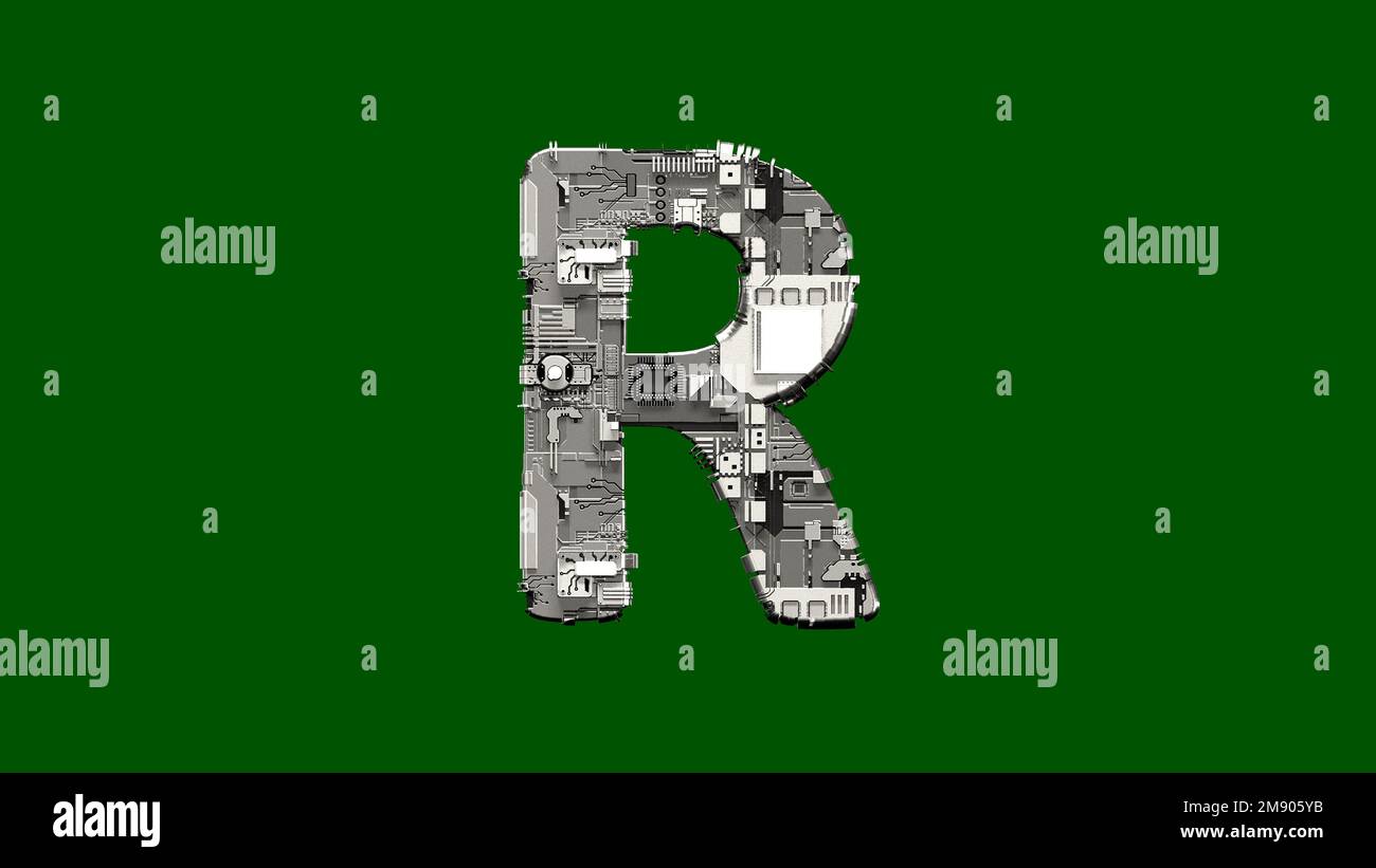 letter R - cyber scrap metal alphabet on chroma key screen, isolated ...
