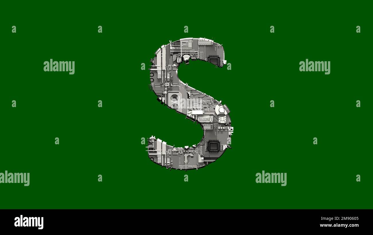 letter S - cyber metal scrap alphabet on green screen, isolated ...