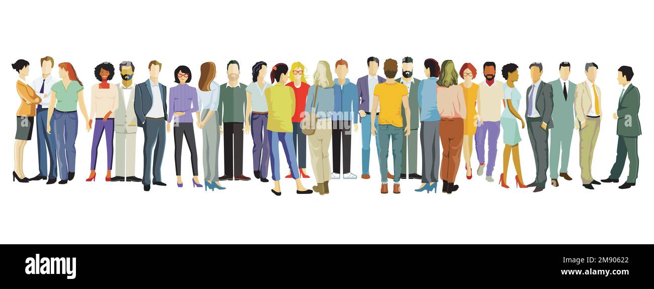 A large group of people together, isolated on white background ...