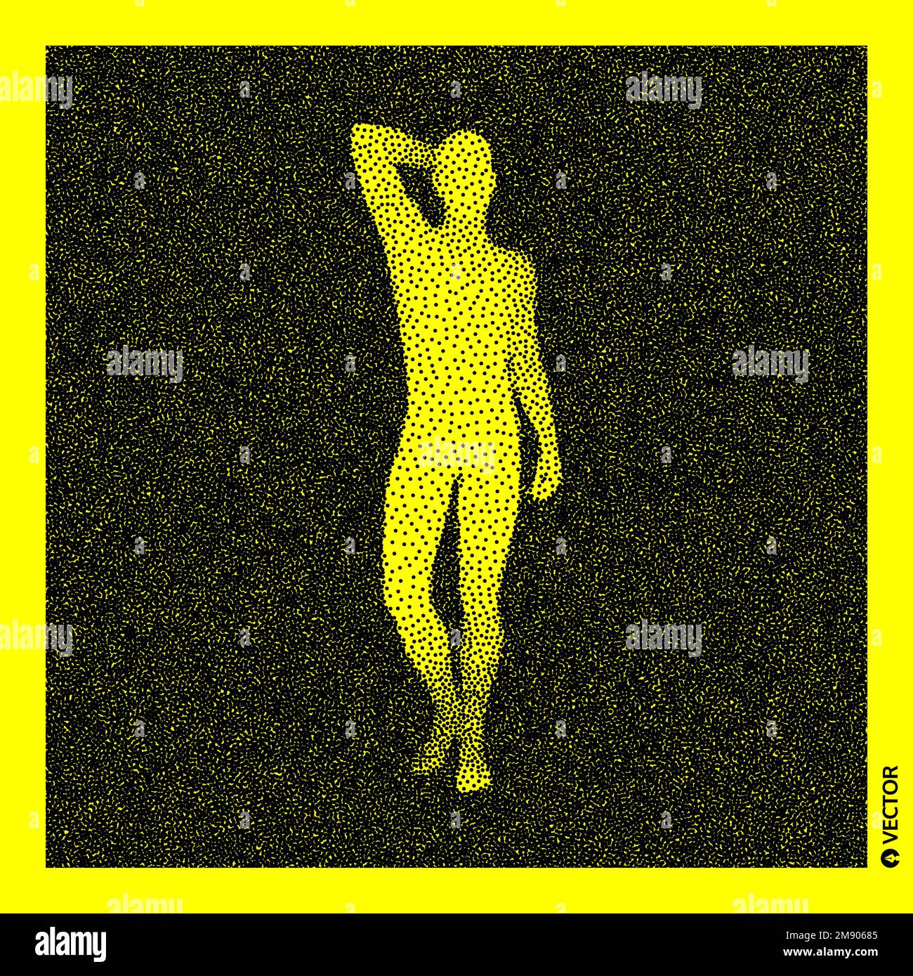 Man stands on his feet. 3D Human Body Model. Black and yellow grainy ...