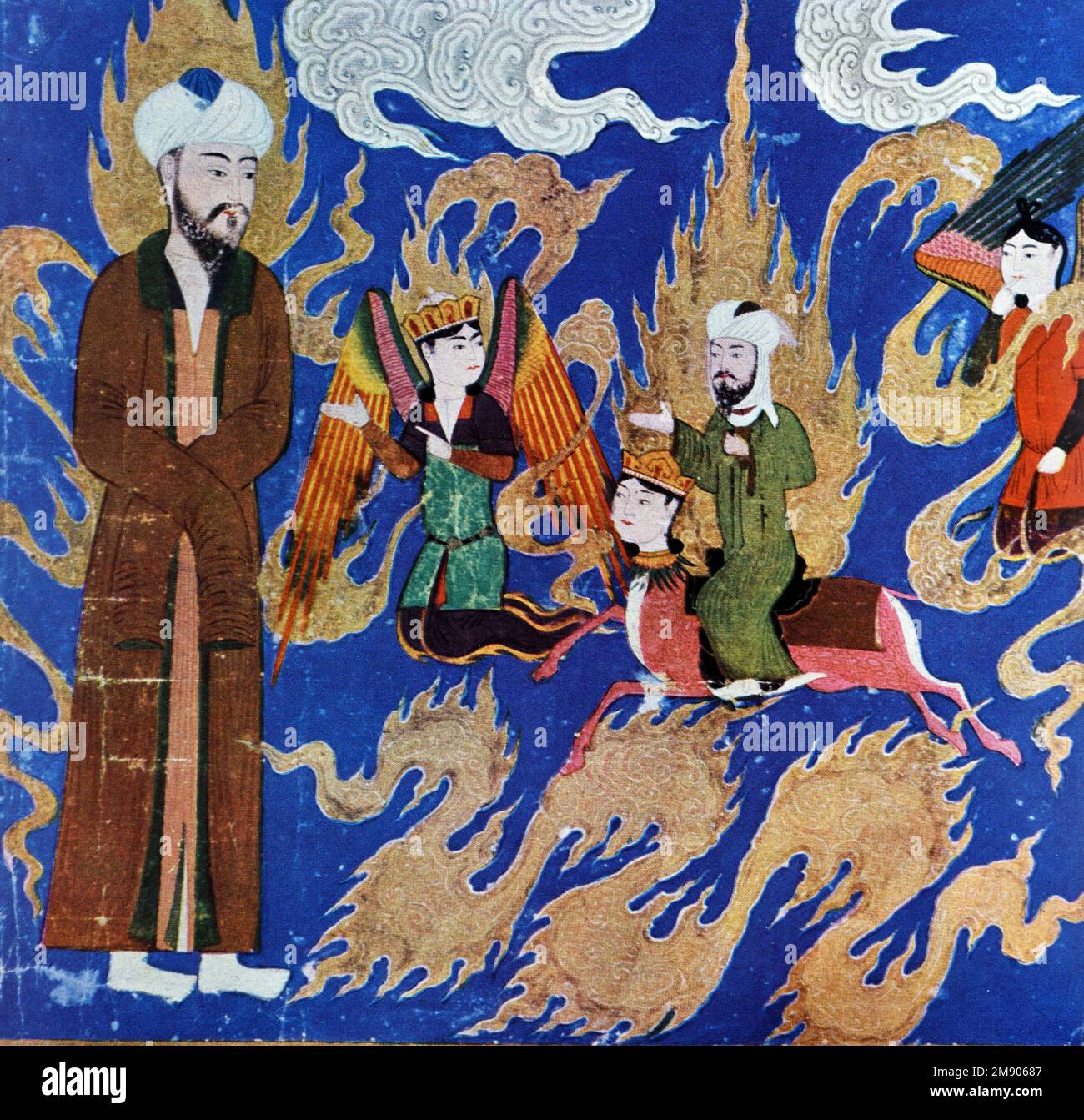 c15th Turkish Miniature Showing the Mystical Voyage or Night Journey of ...