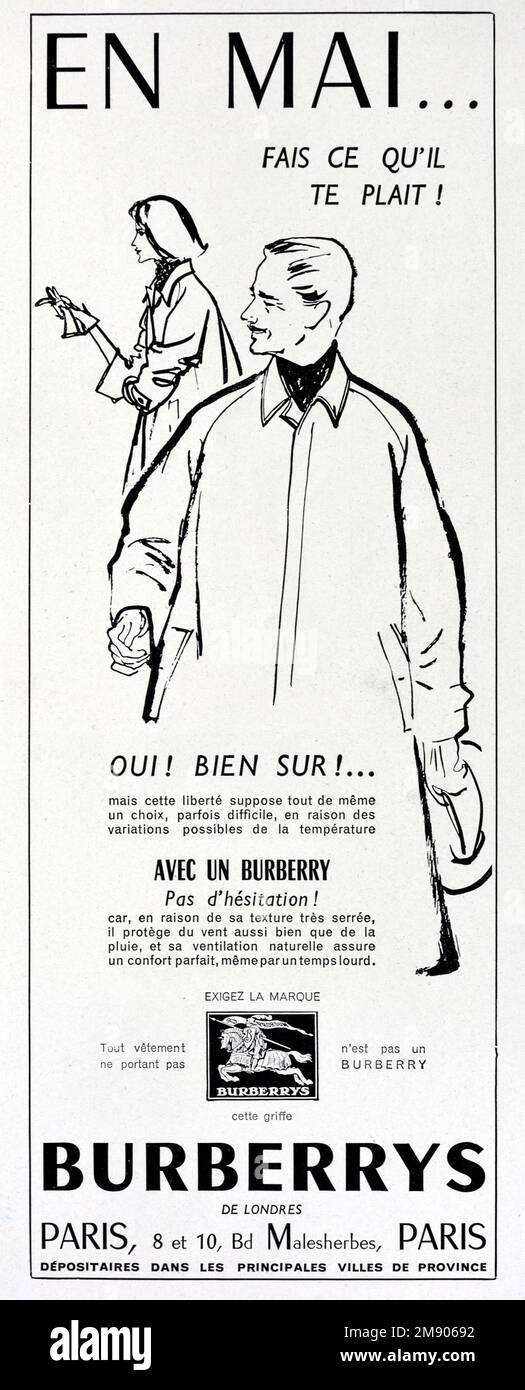 Advert for Burberry Coat Illustrated with 1950s Man or Gentleman .1957 ...