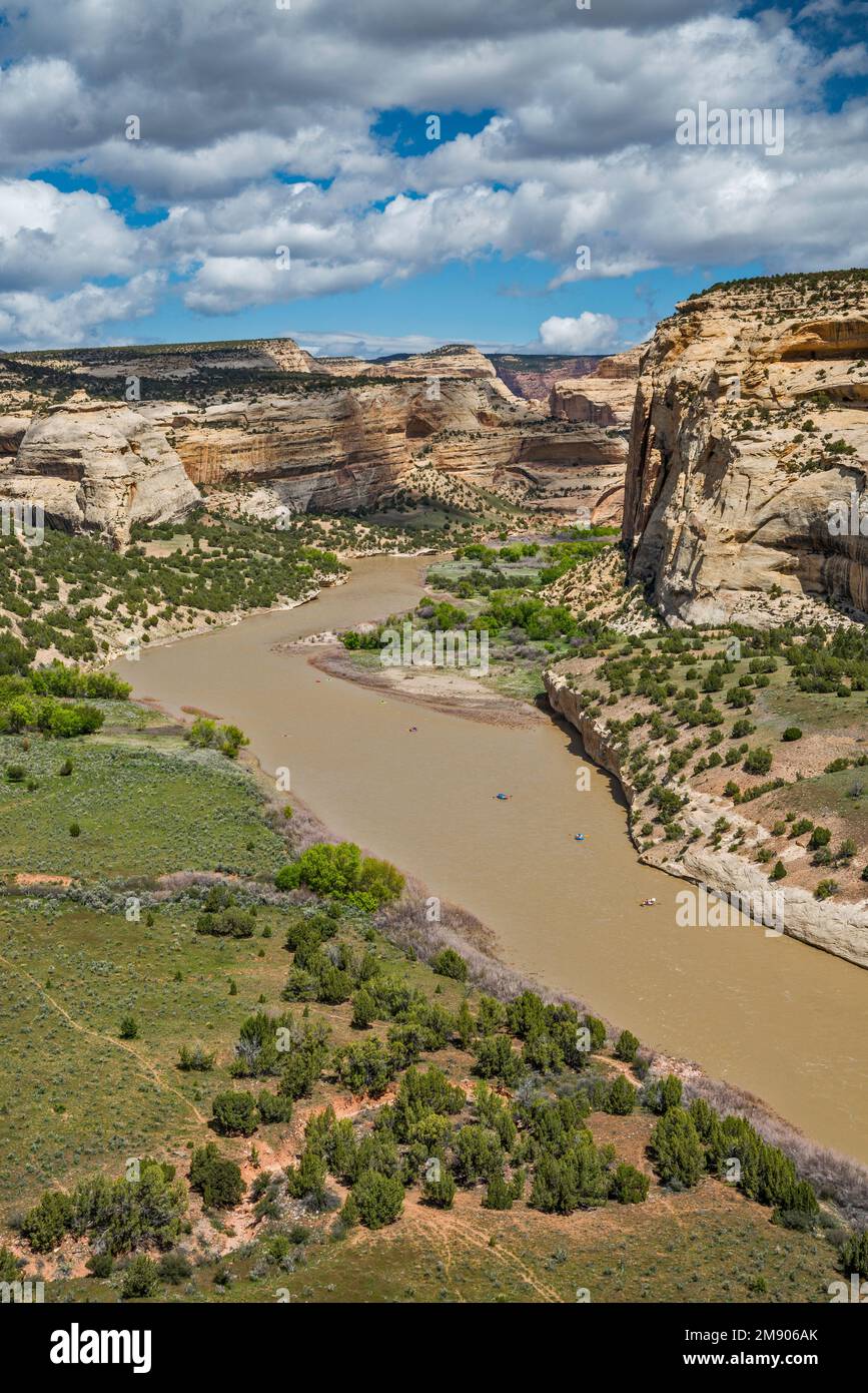 Yampa Canyon of Yampa River, Castle Park Overlook, rafts and boats in ...