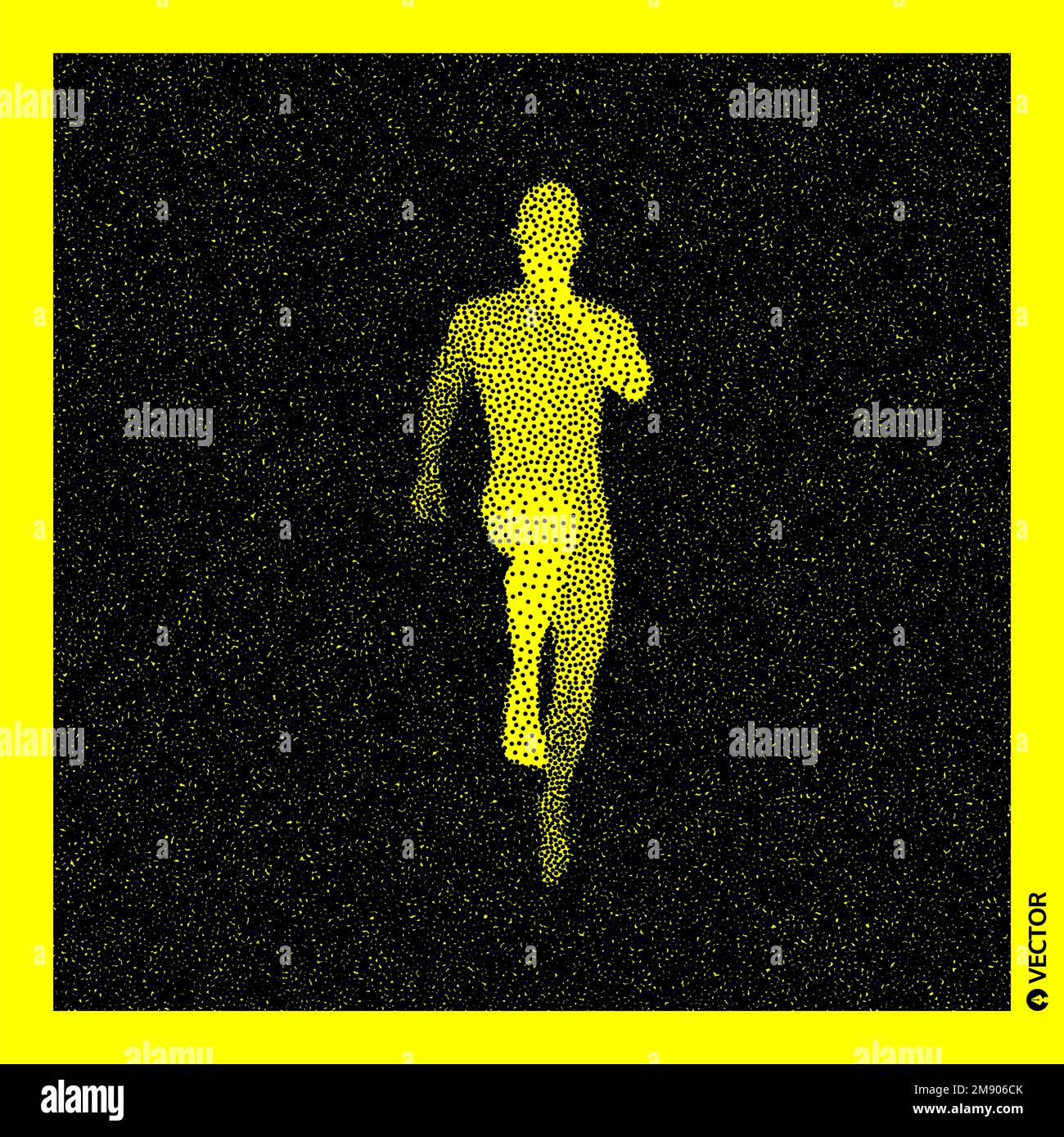 Running man. 3D Human Body Model. Black and yellow grainy design ...