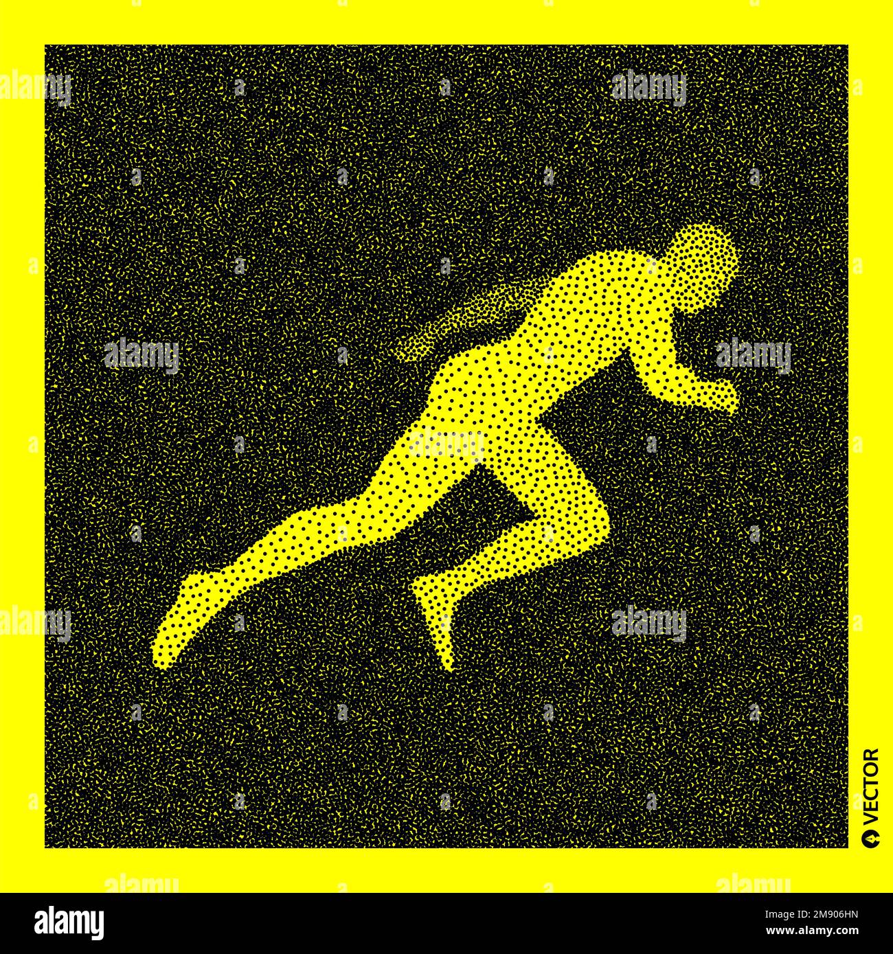 Running man. 3D Human Body Model. Black and yellow grainy design ...