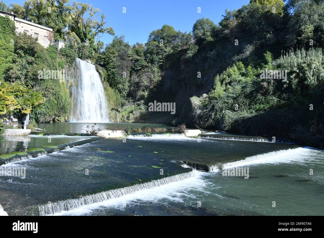 View of the waterfall of the Liri river in a village in the province of ...