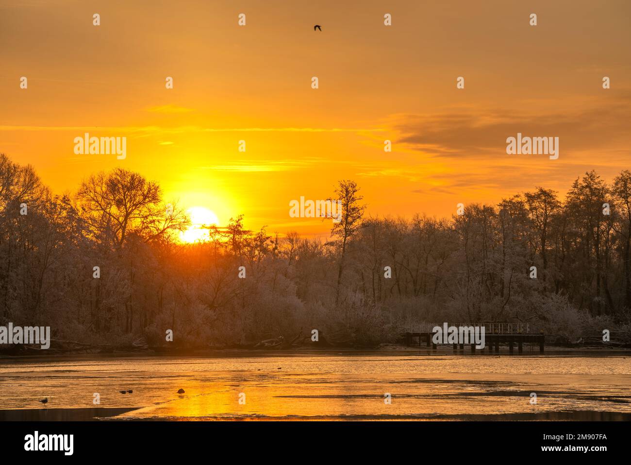 Beautiful sunrise over a frozen river Stock Photo - Alamy
