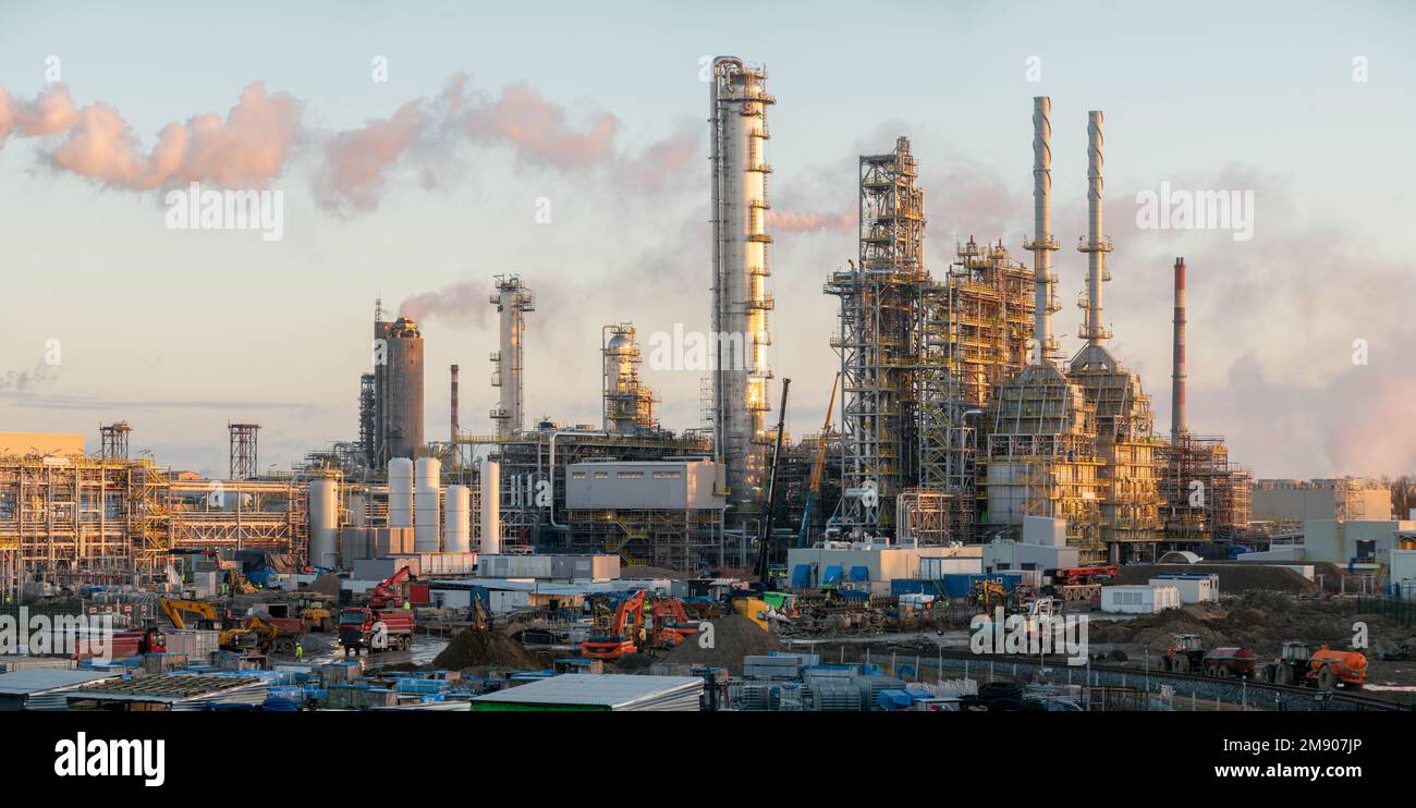 Construction site of modern polymer factory-panorama Stock Photo - Alamy