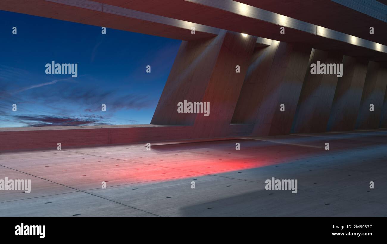 Stylized concrete tunnel with lighting for presentation of cars.3d ...
