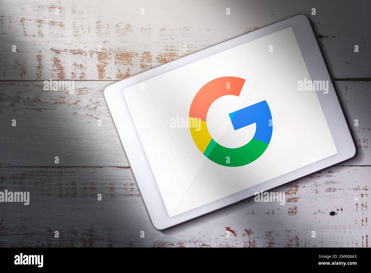 MÁLAGA - SPAIN - DECEMBER 21, 2022: Top view of digital tablet with ...