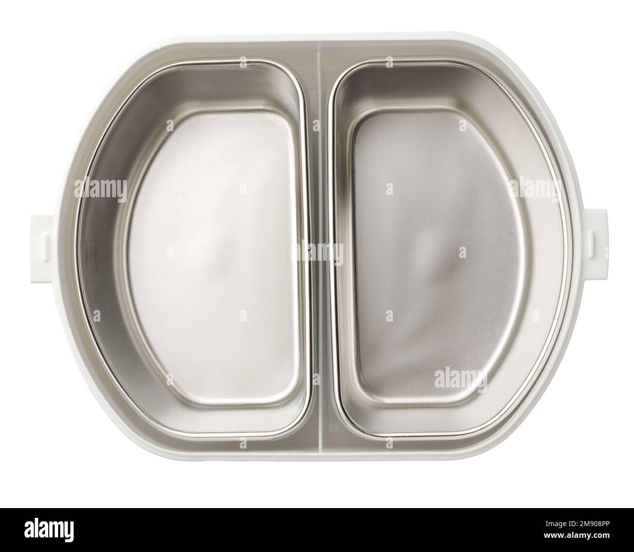 Empty lunch box with metal compartments isolated on white background ...