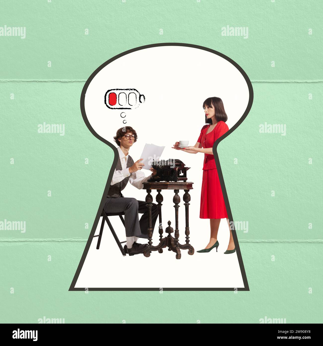 Contemporary art collage. Creative design. Young writer, journalist ...