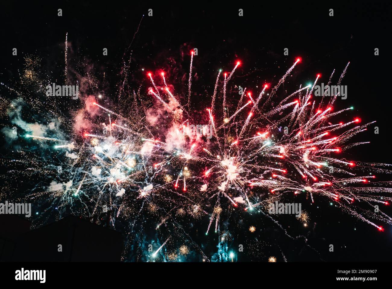 light night fire show on the background of the night sky Stock Photo ...