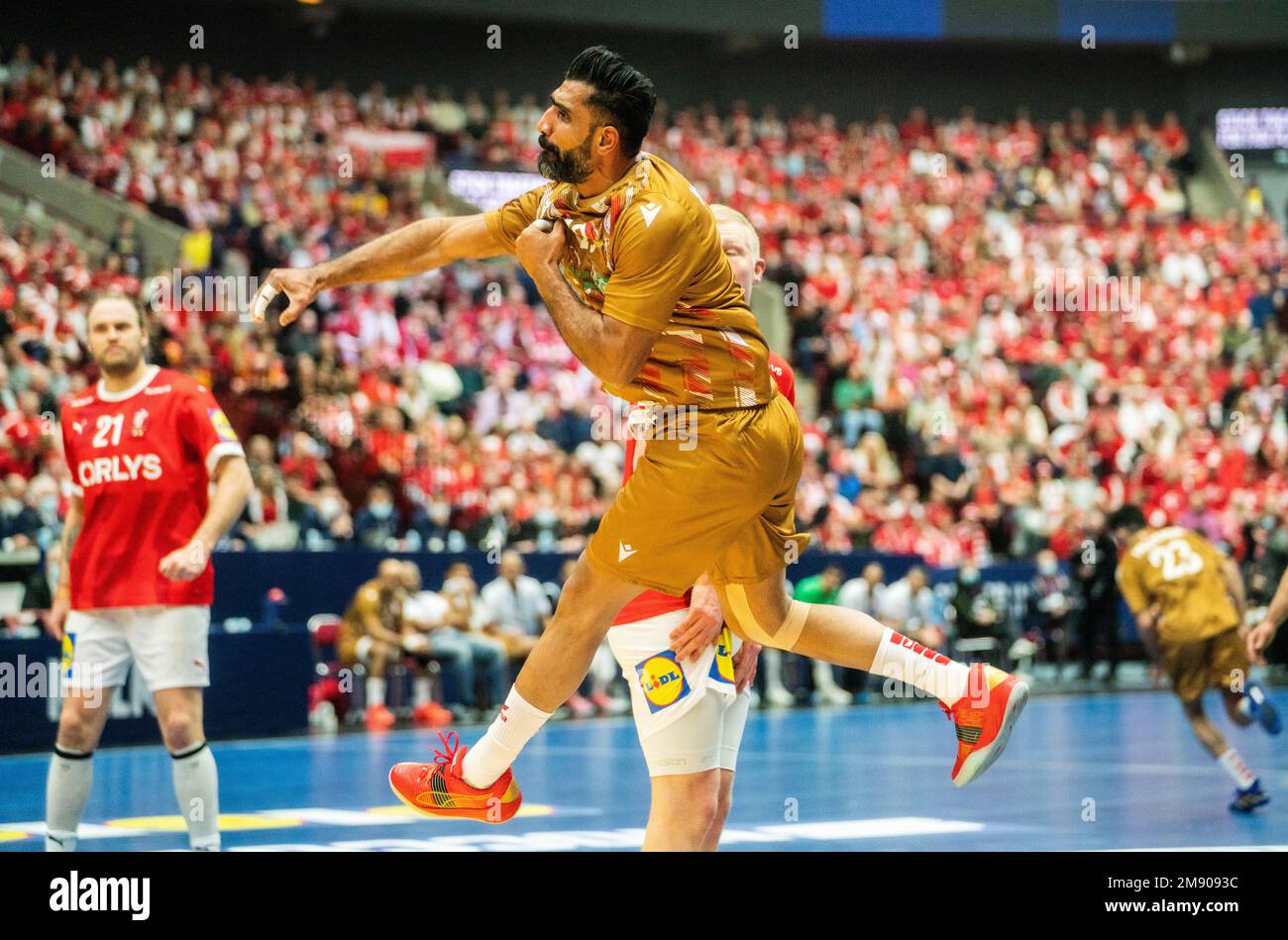 Malmo, Sweden. 15th Jan, 2023. Mohamed Ali (19) of Bahrain seen during the IHF World Handball ...