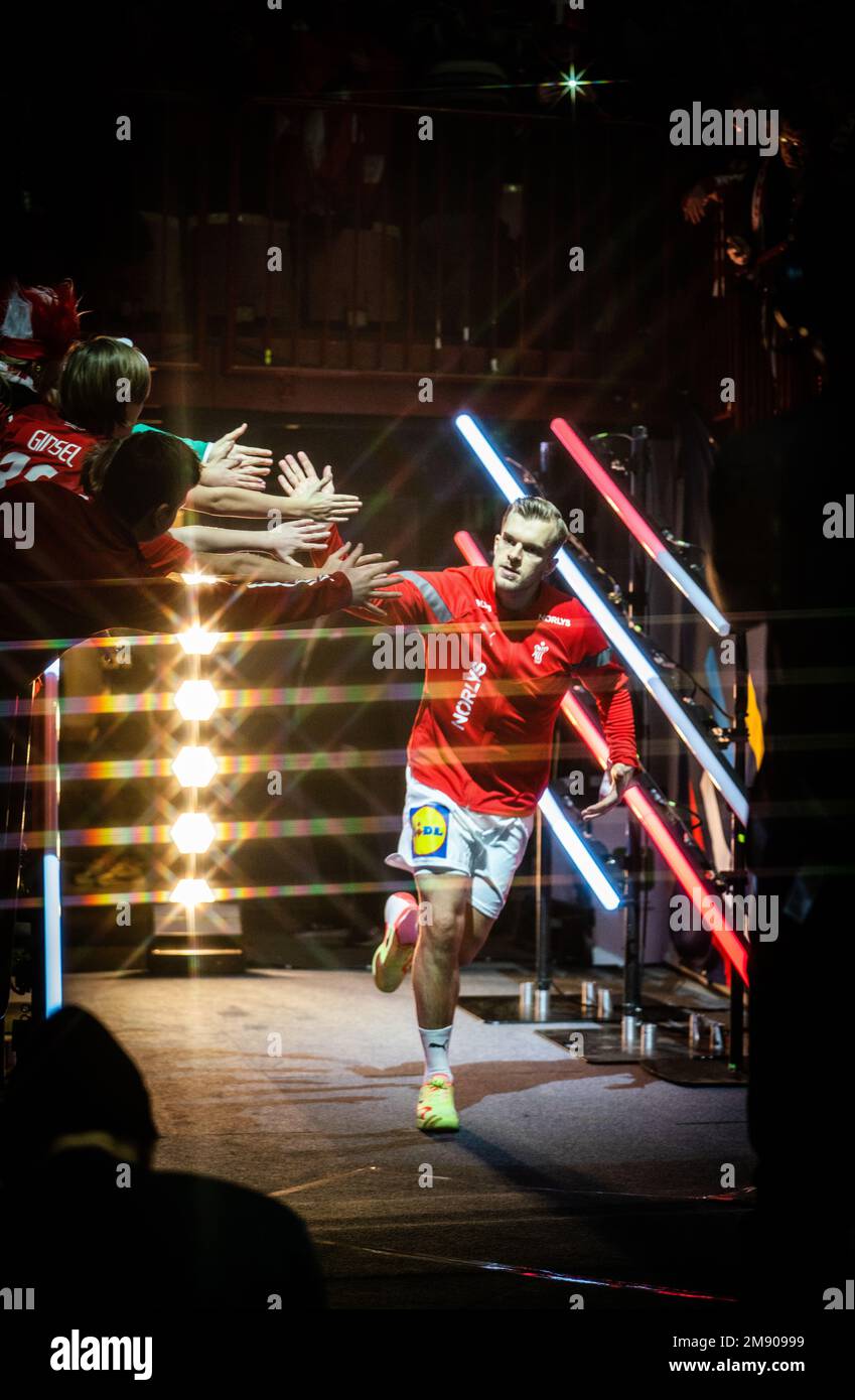Malmo, Sweden. 15th Jan, 2023. Johan Hansen of Denmark enters the pitch ...