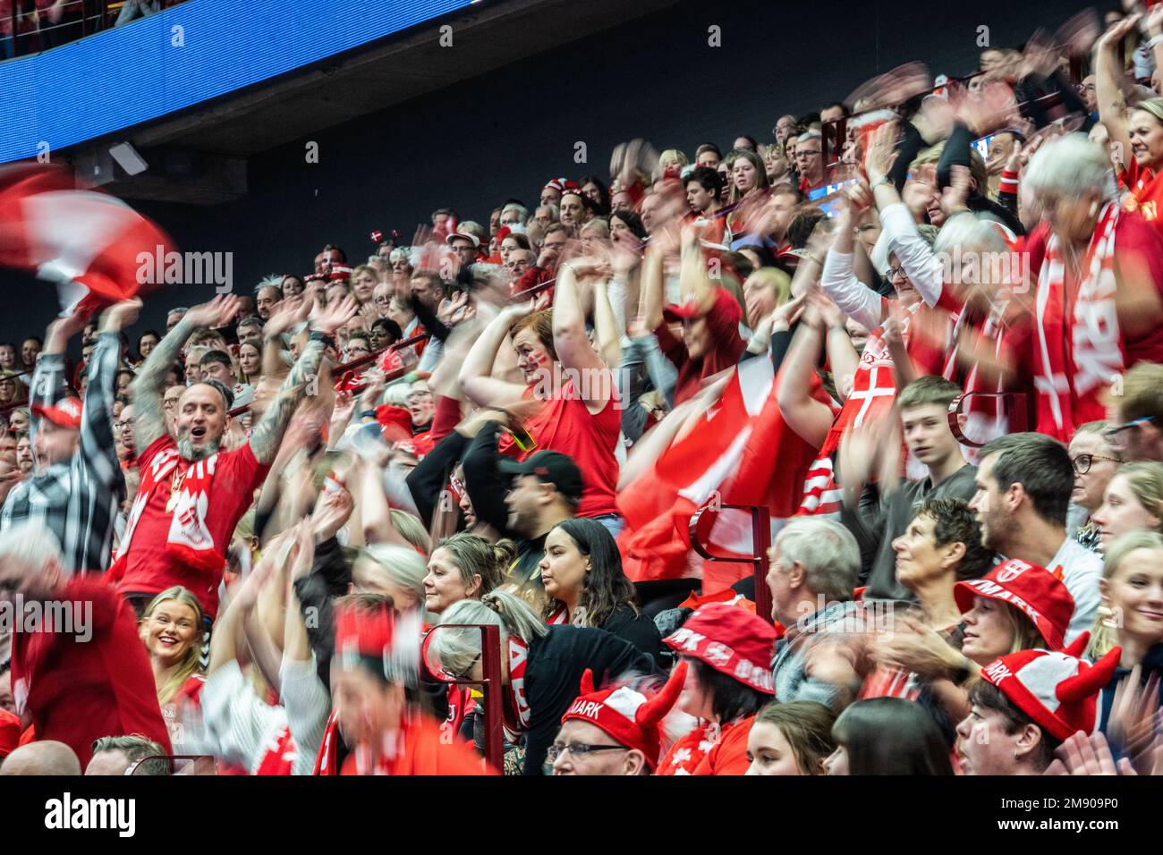 Malmo, Sweden. 15th Jan, 2023. Handball fans of Denmark seen on the ...