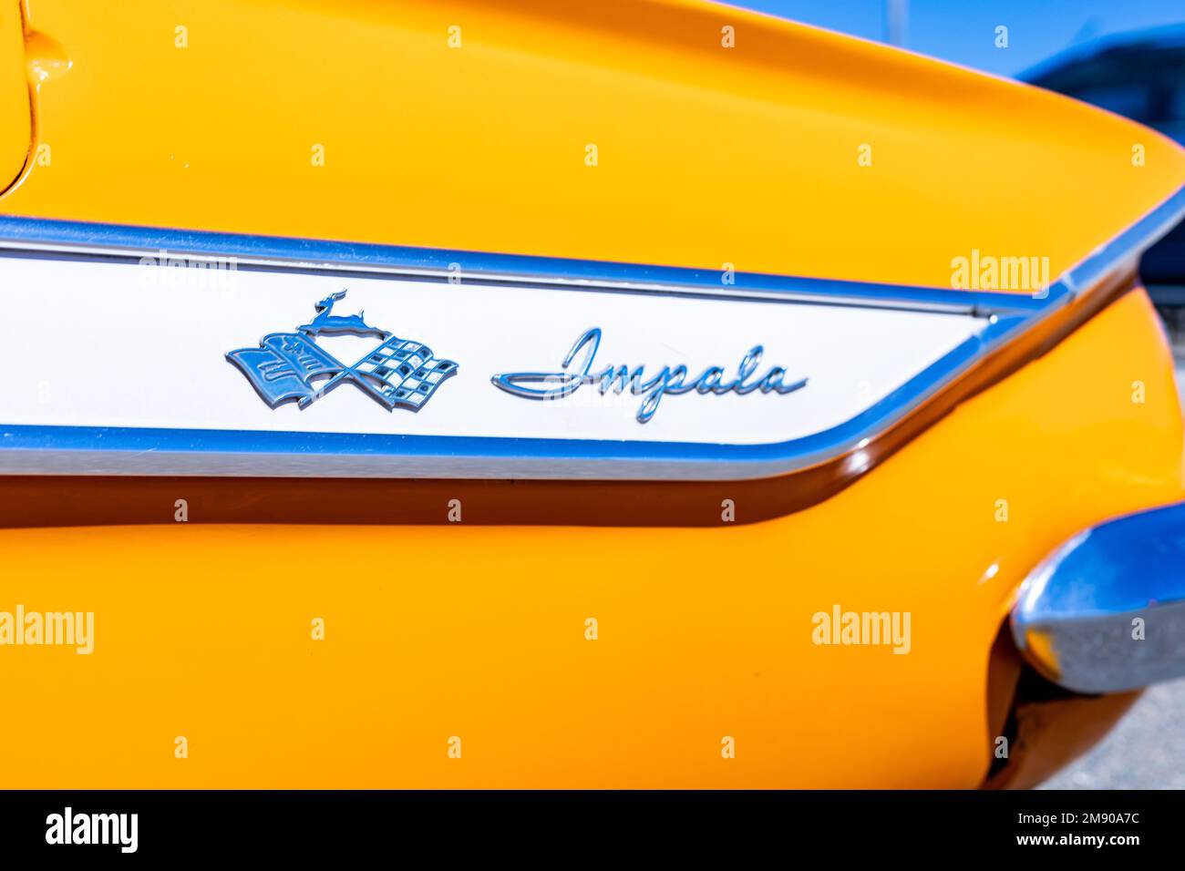 A closeup shot of the back end of a late-model Chevrolet Impala on a ...