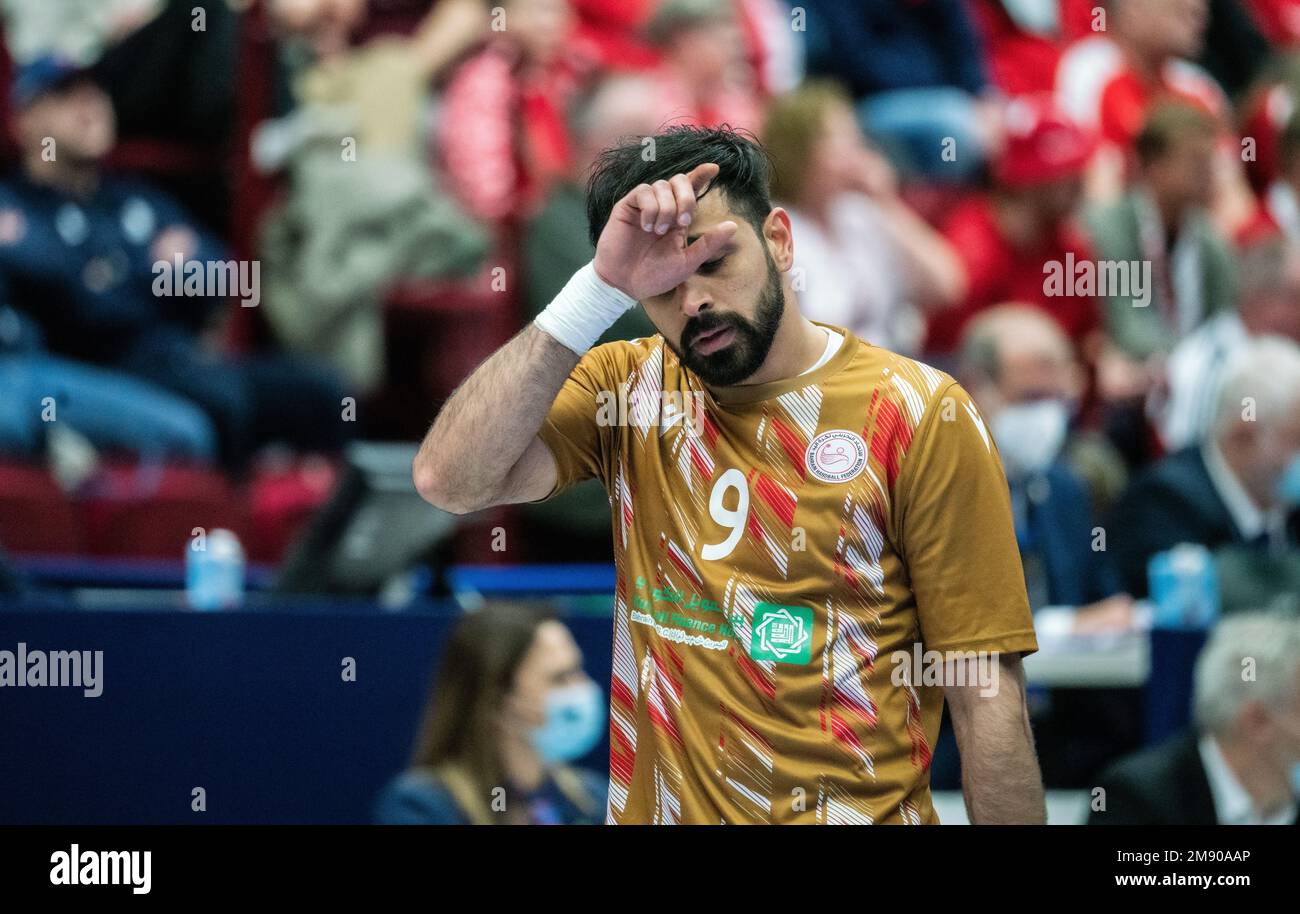 Malmo, Sweden. 15th, January 2023. Hasan Alsamahiji (9) of Bahrain seen ...
