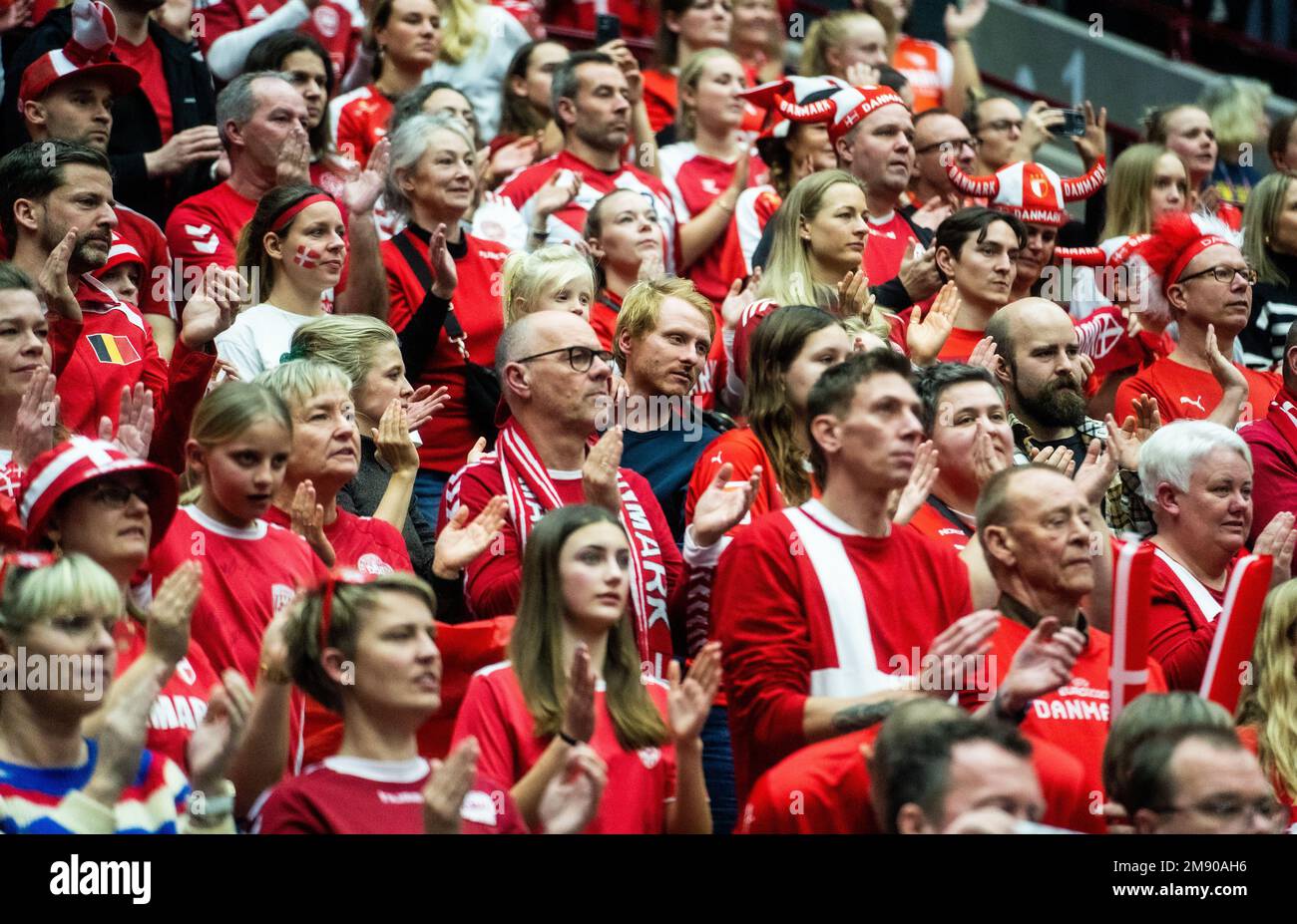 Malmo, Sweden. 15th, January 2023. Handball fans of Denmark seen on the ...