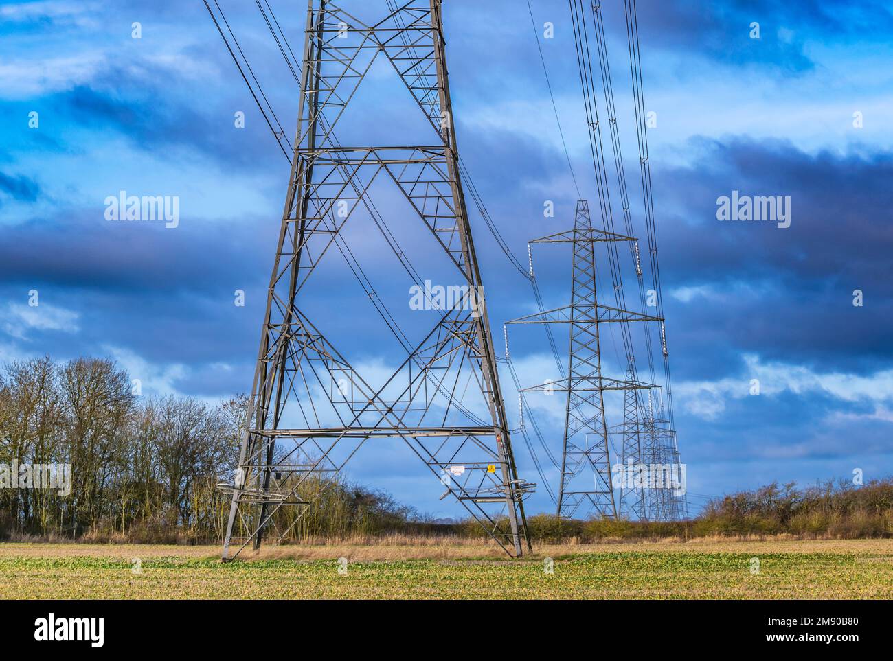 Lincolnshire, England UK - Electricity pylons running across farmland ...