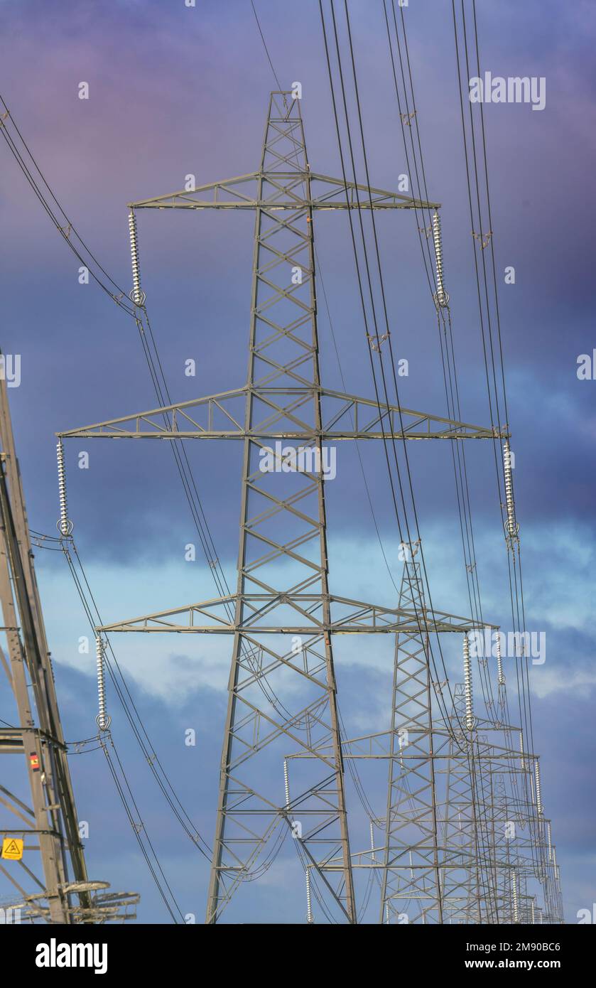 Lincolnshire, England UK - Electricity pylons running across farmland ...