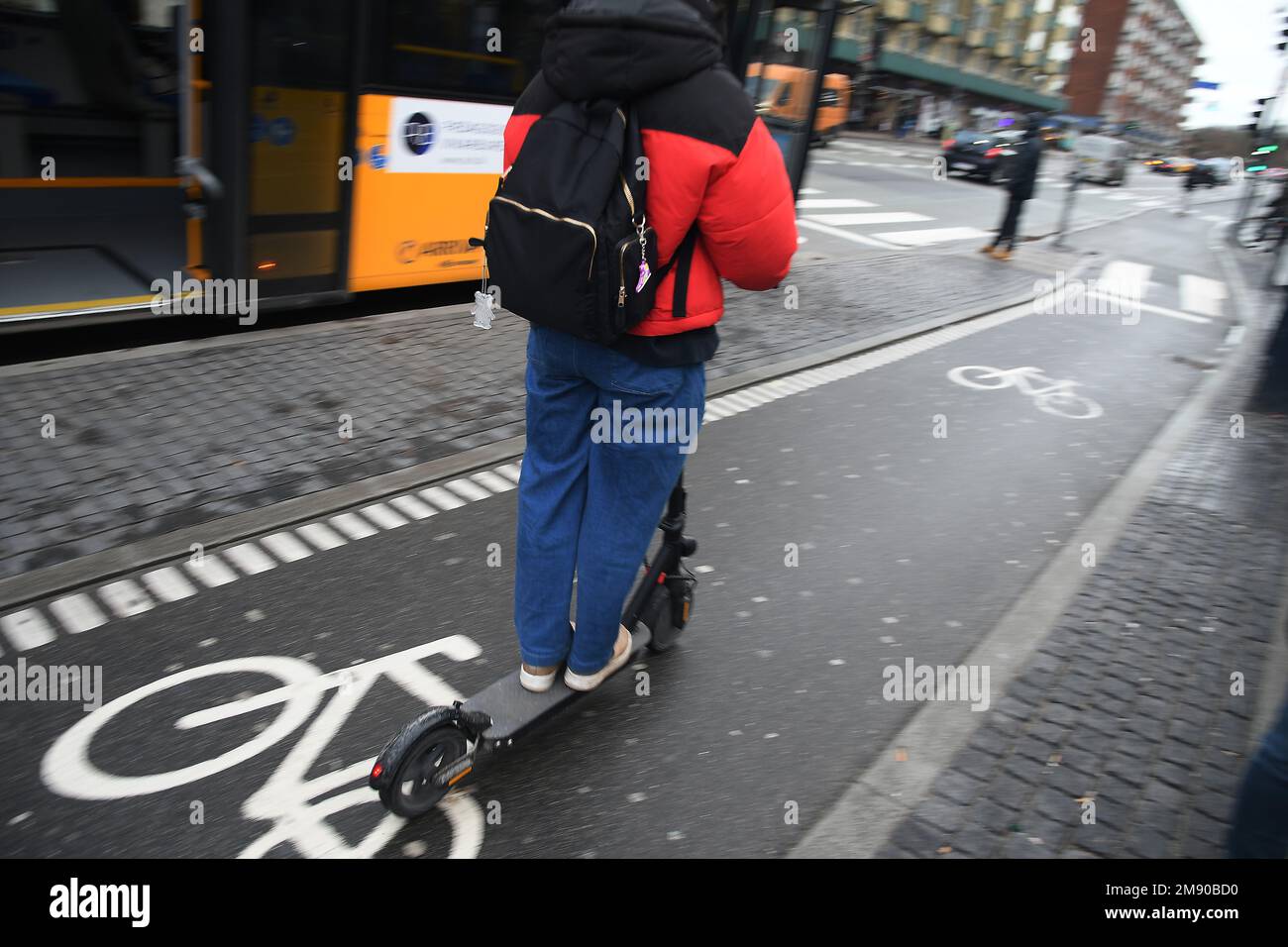 Copenhagen/Denmark/16 January 2023/ E-scooter rider in danish capital ...