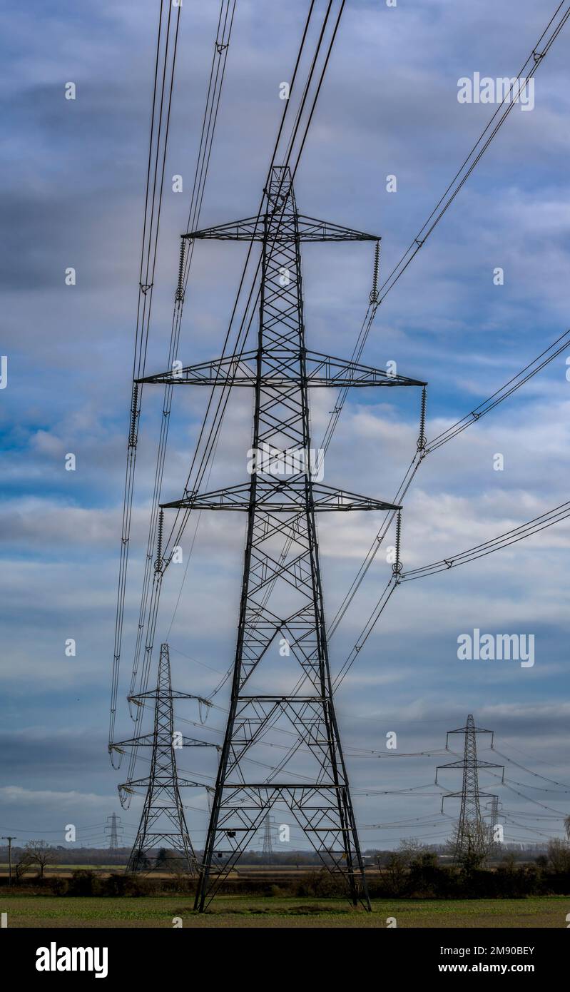 Lincolnshire, England UK - Electricity pylons running across farmland ...