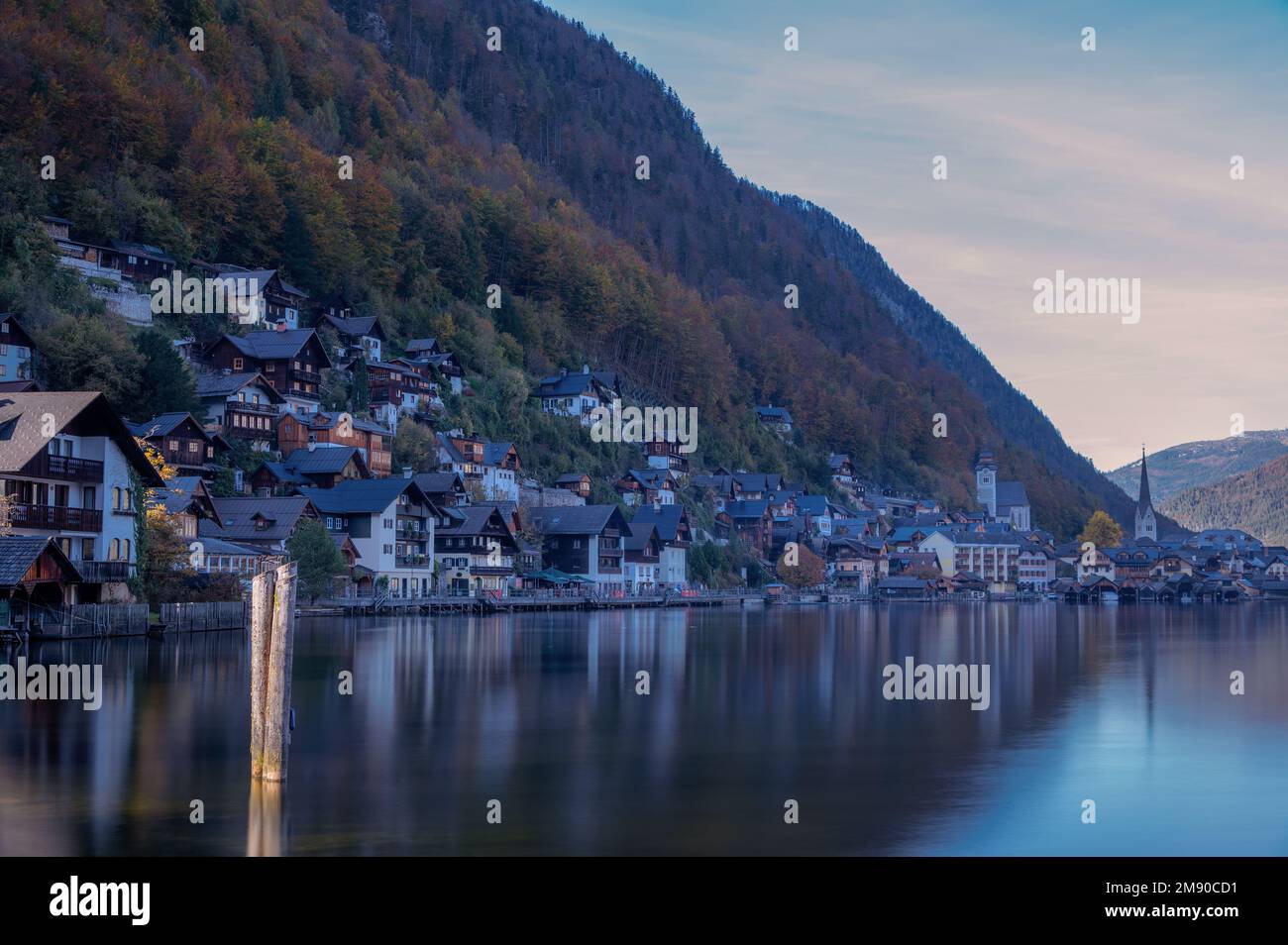 Picturesque view of the lake Hallstatt with beautiful and colorful ...