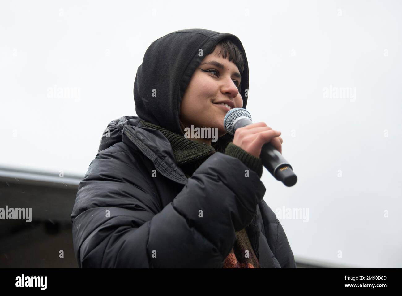 Luetzerath, Germany. 14th Jan, 2023. Dina HAMID, activist, during her ...