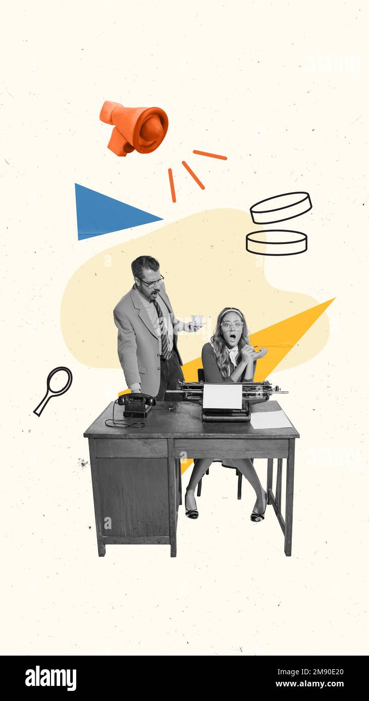 Contemporary art collage. Conceptual design. Boss controlling work of ...