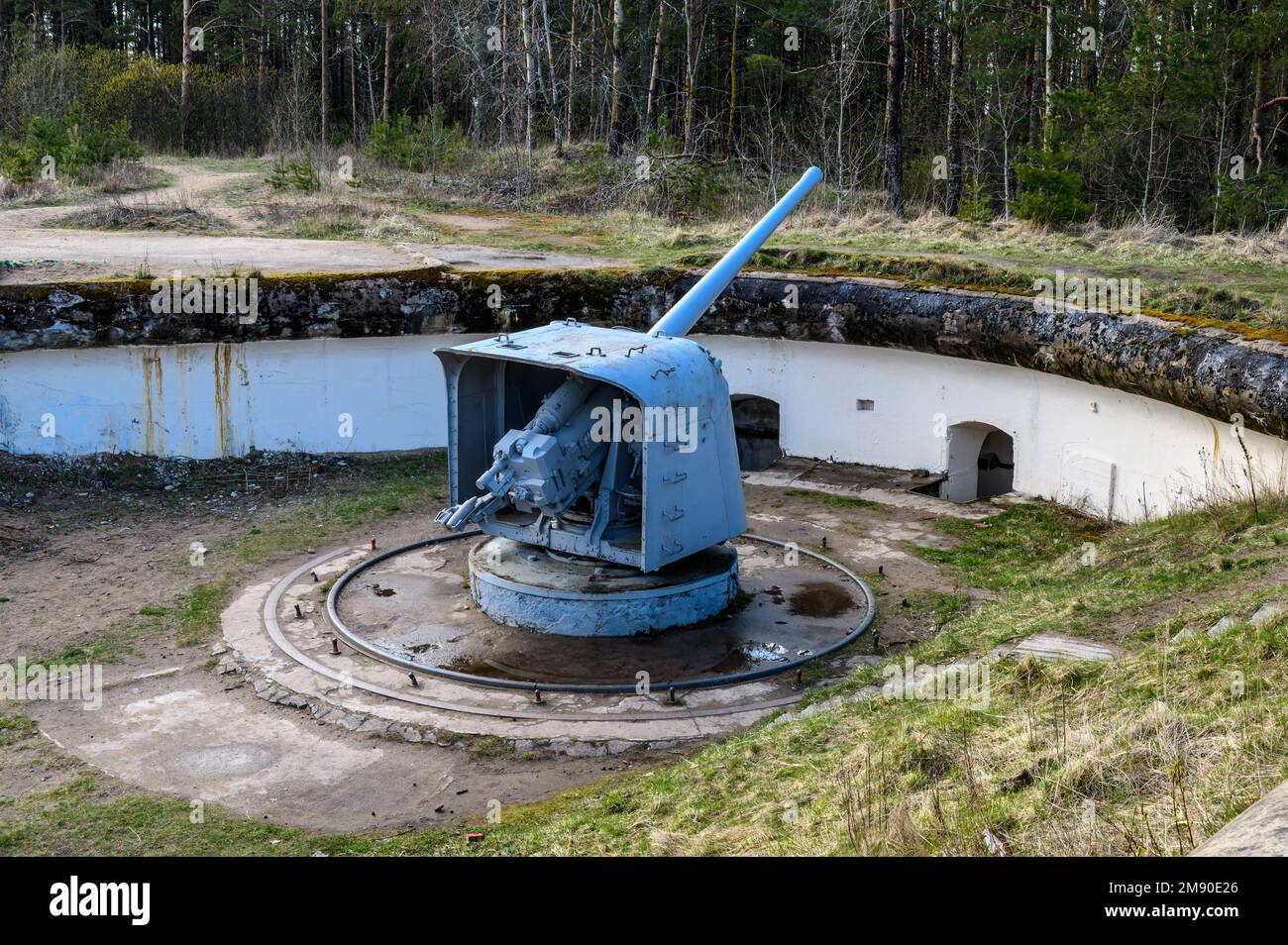 Ship artillery mount. Fort Krasnaya Gorka Leningrad Region. Victory Day ...